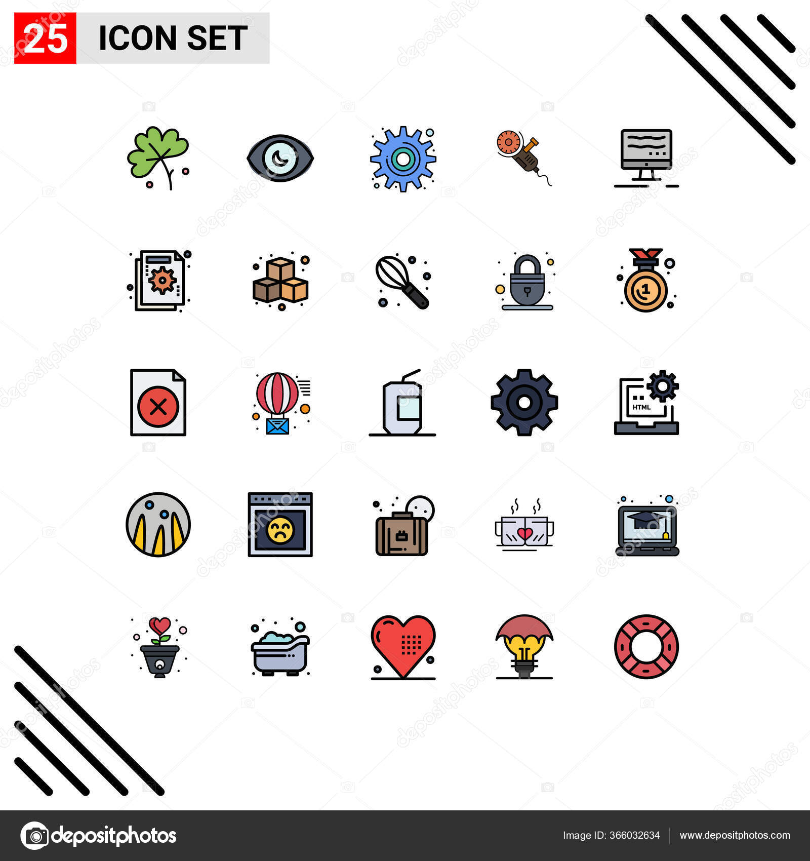 Pictogram Set Simple Filled Line Flat Colors Computer Tool Cog Stock ...