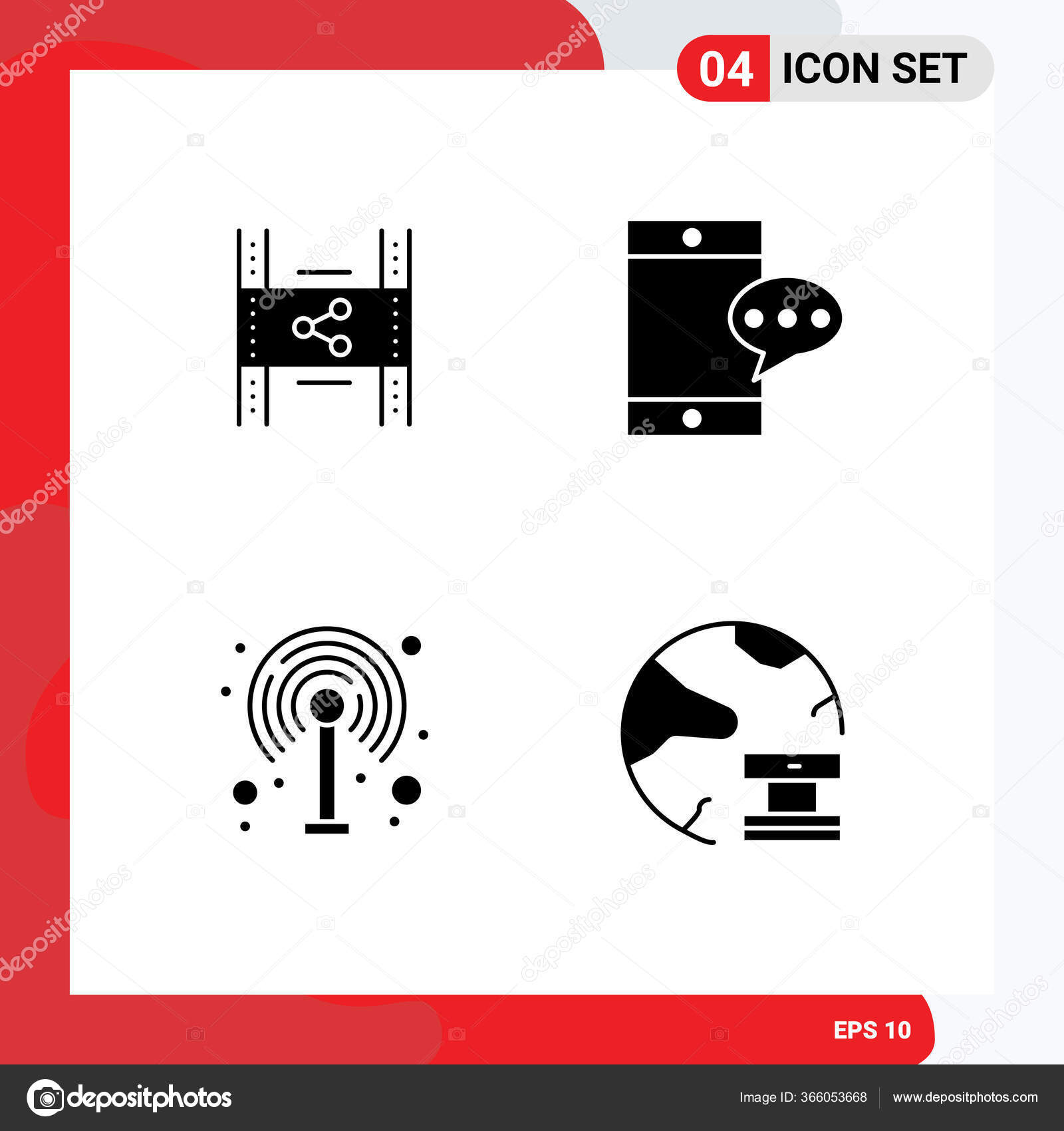 Universal Solid Glyph Signs Symbols Distribution Router Chatting Cloud ...