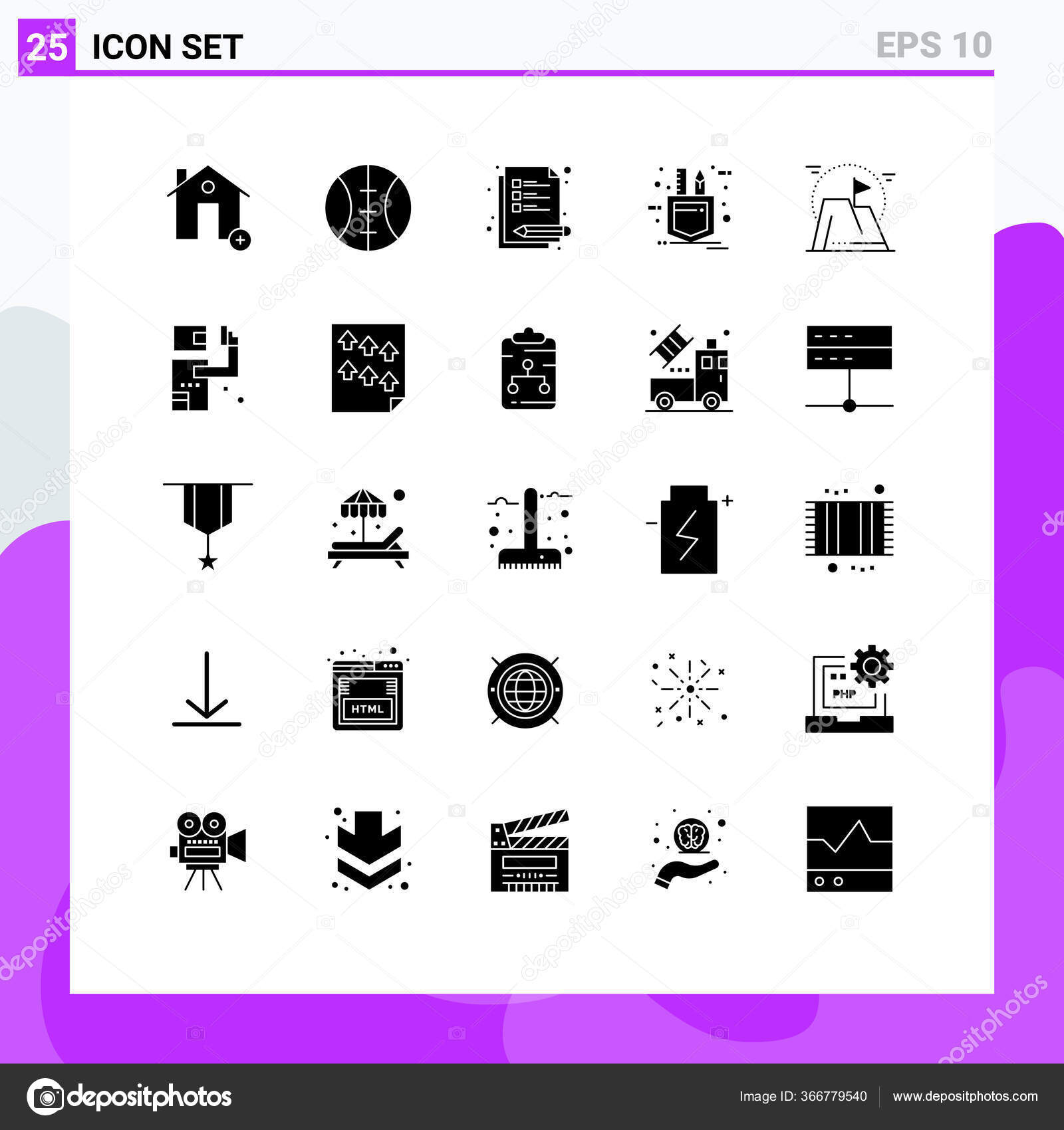 Universal Solid Glyph Signs Symbols Mission Flag Notes Achievement ...