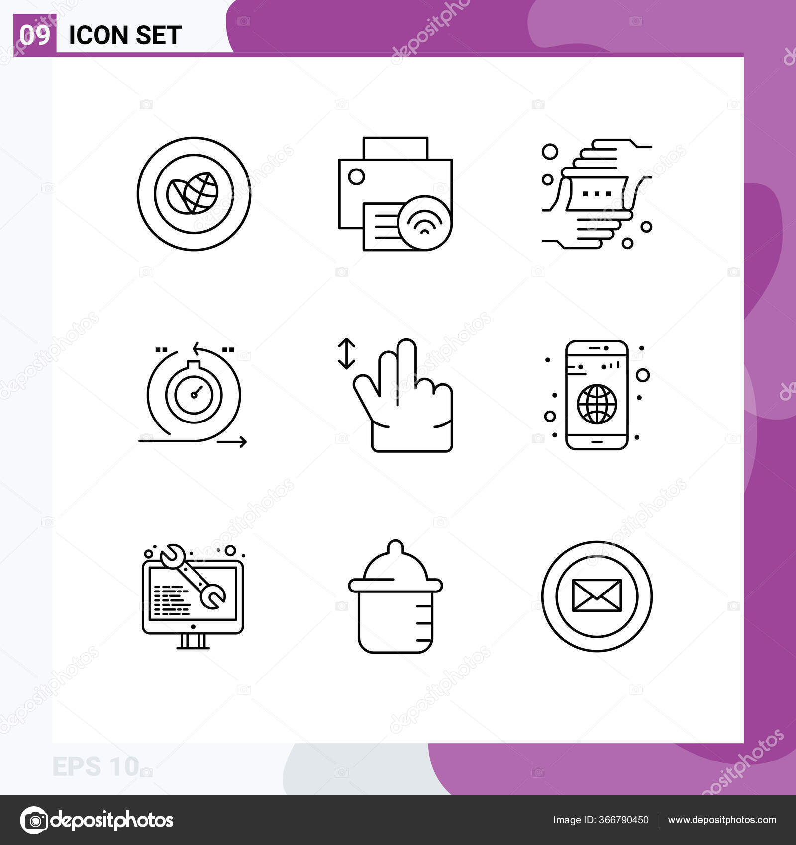 Creative Icons Modern Signs Symbols Fast Cycle Printer Agile ...