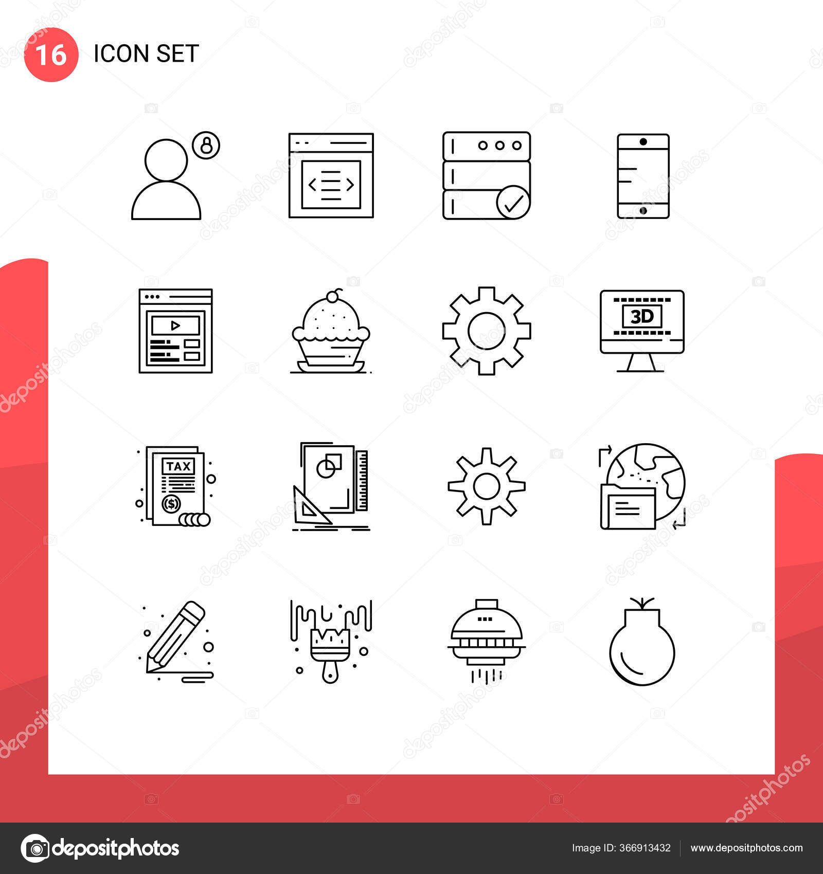 Modern Set Outlines Symbols User Interface Custom Content User School ...