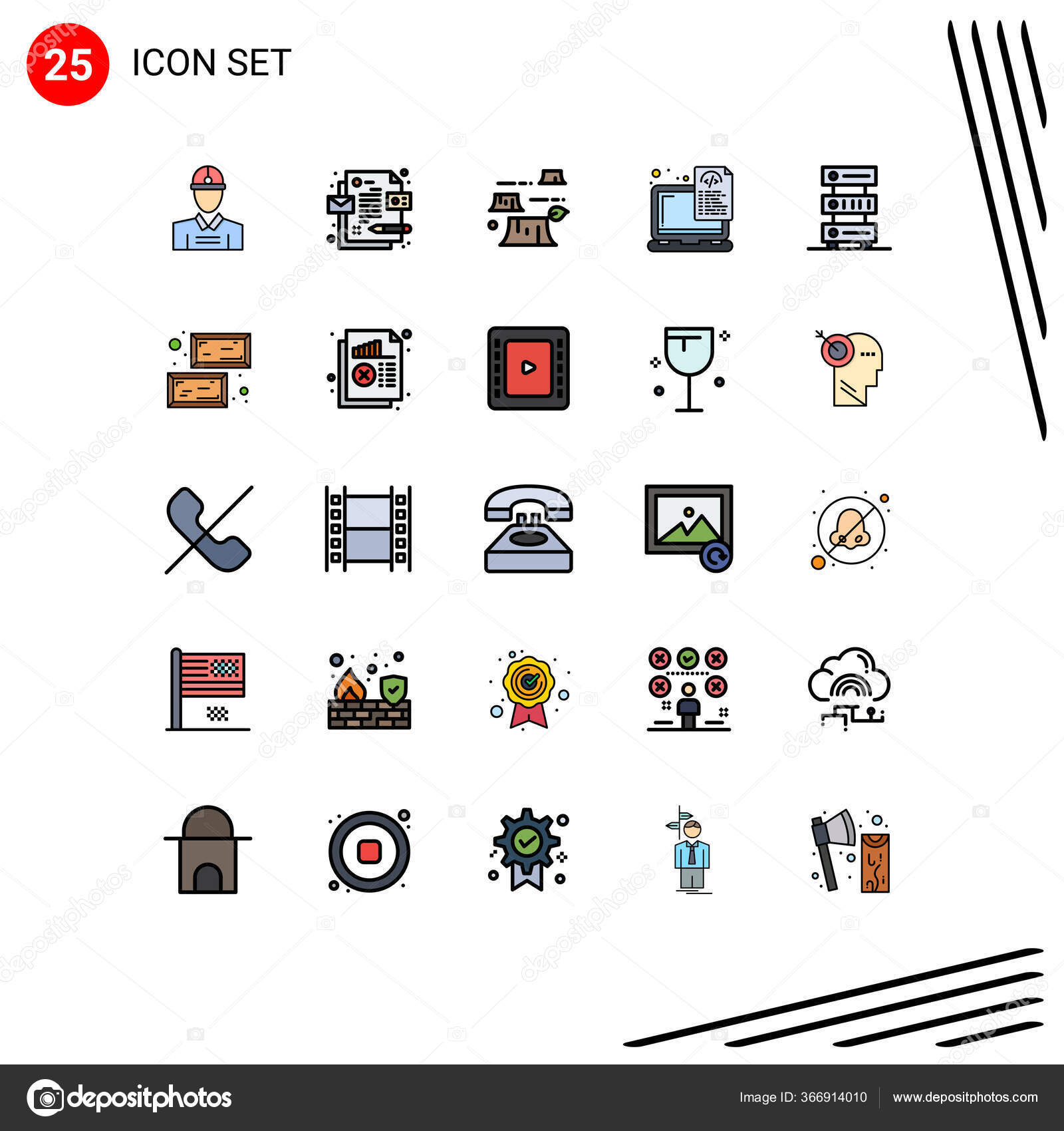 Filled Line Flat Color Pack Universal Symbols Database Coding Deforestation Stock Vector by ...