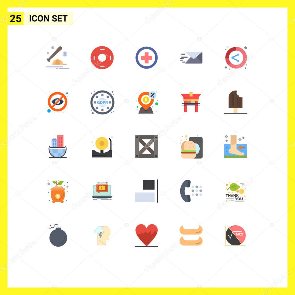 Interfaz móvil Color plano Conjunto de 25 Pictogramas de conversión ...