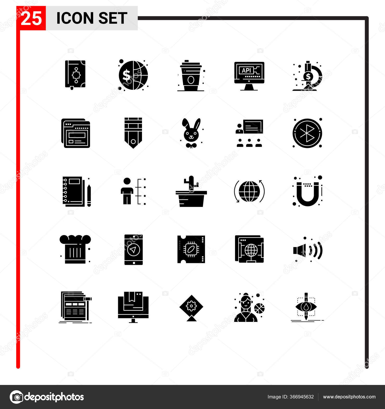Set Vector Solid Glyphs Grid Laboratory Coding Money Finance Code