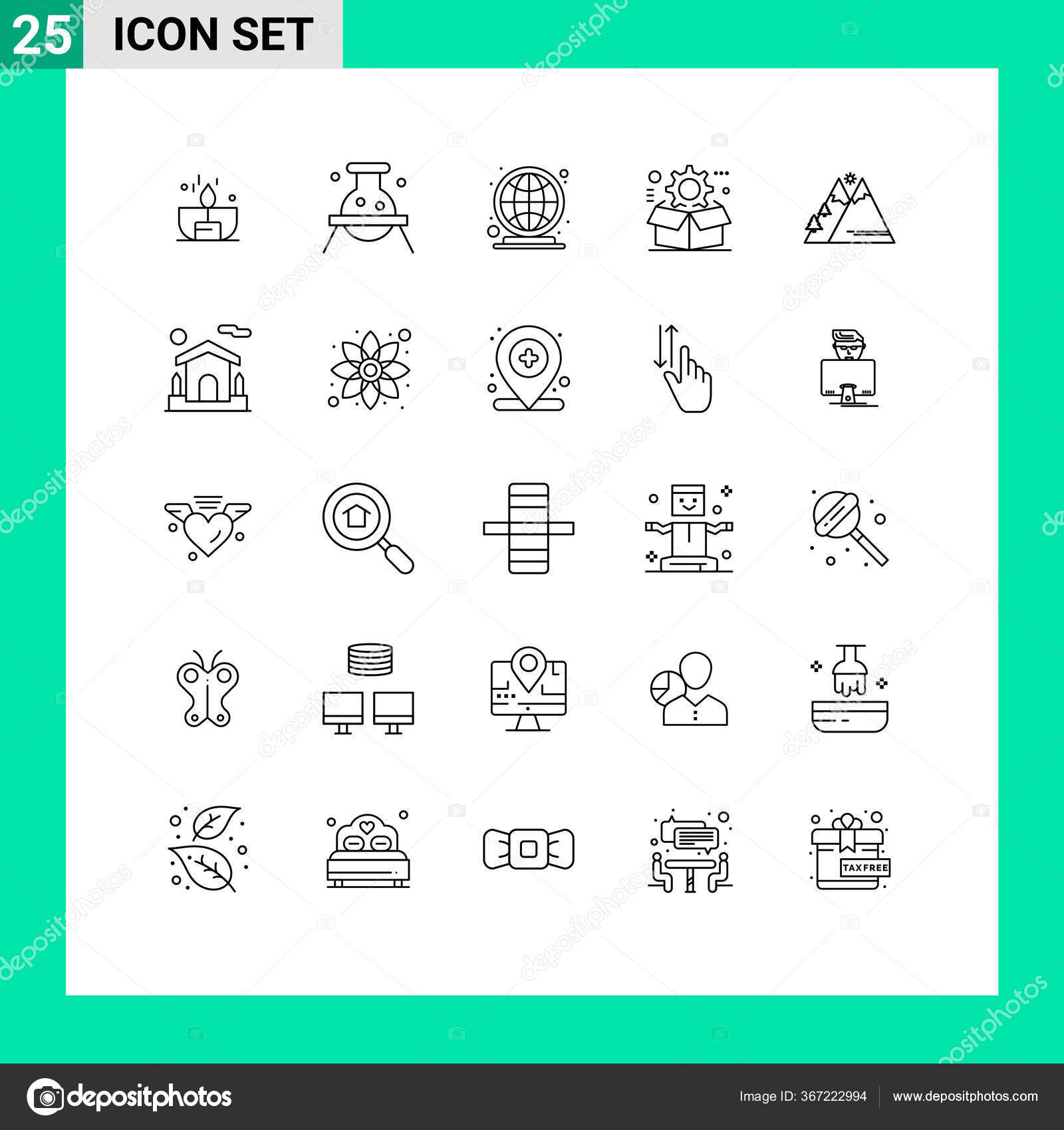 Universal Line Signs Symbols Setting Cog Dangerous Box Worldwide ...