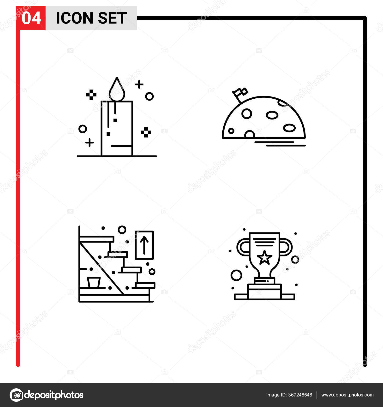 Mobile Interface Line Set Pictograms Candle Stairs Planet Flag Home Stock Vector Image By