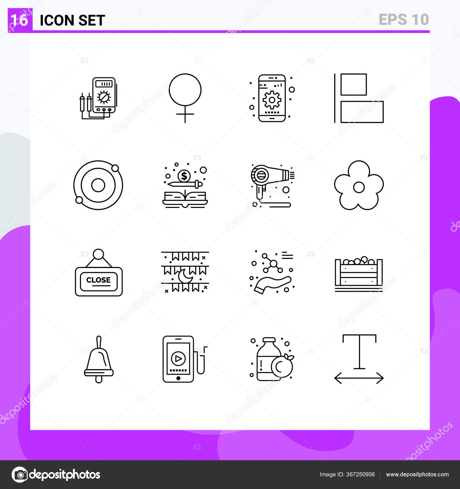 Modern Set Outlines Symbols Structure Atom Gear Left Align Editable ...