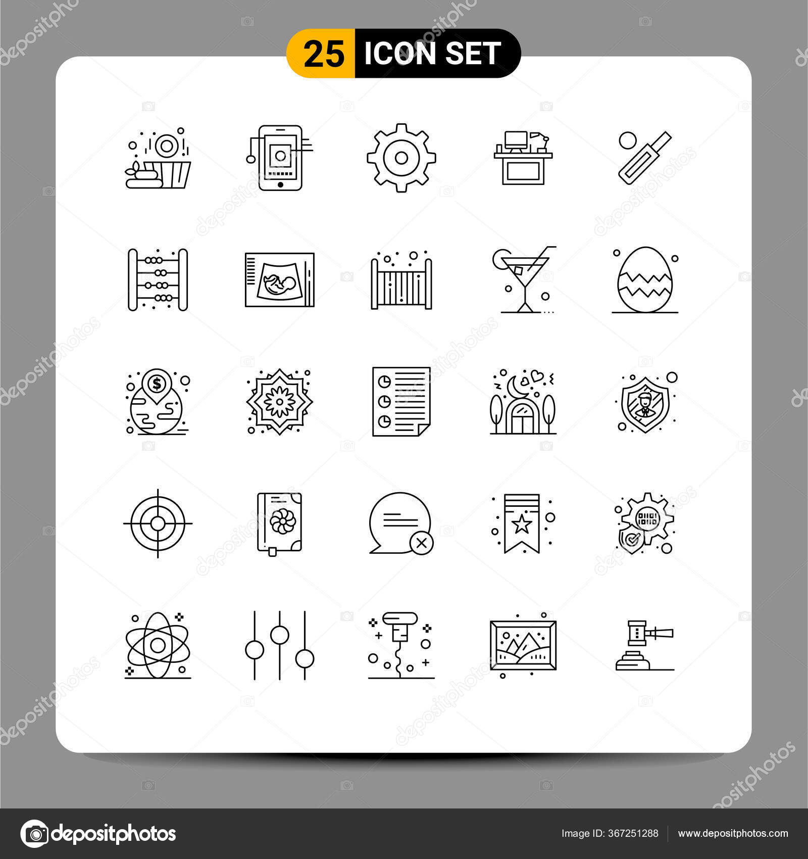 Pictogram Set Simple Lines Ball Table Setting Place Monitor Editable ...