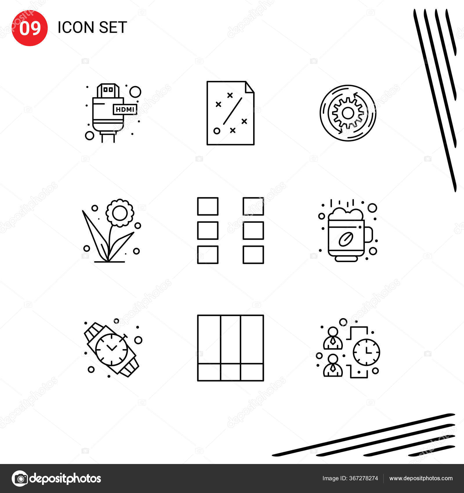 Conjunto Moderno Líneas Símbolos Como Primavera Flor Solución Floral ...