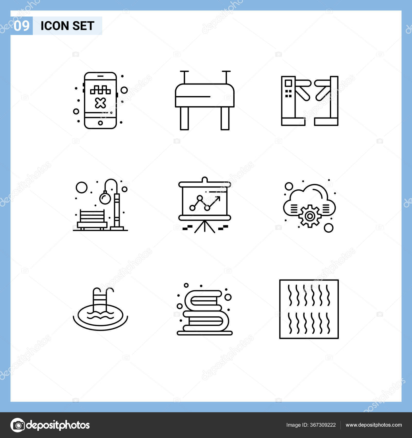 Modern Set Outlines Symbols Presentation Chart Turnstiles Light Park ...