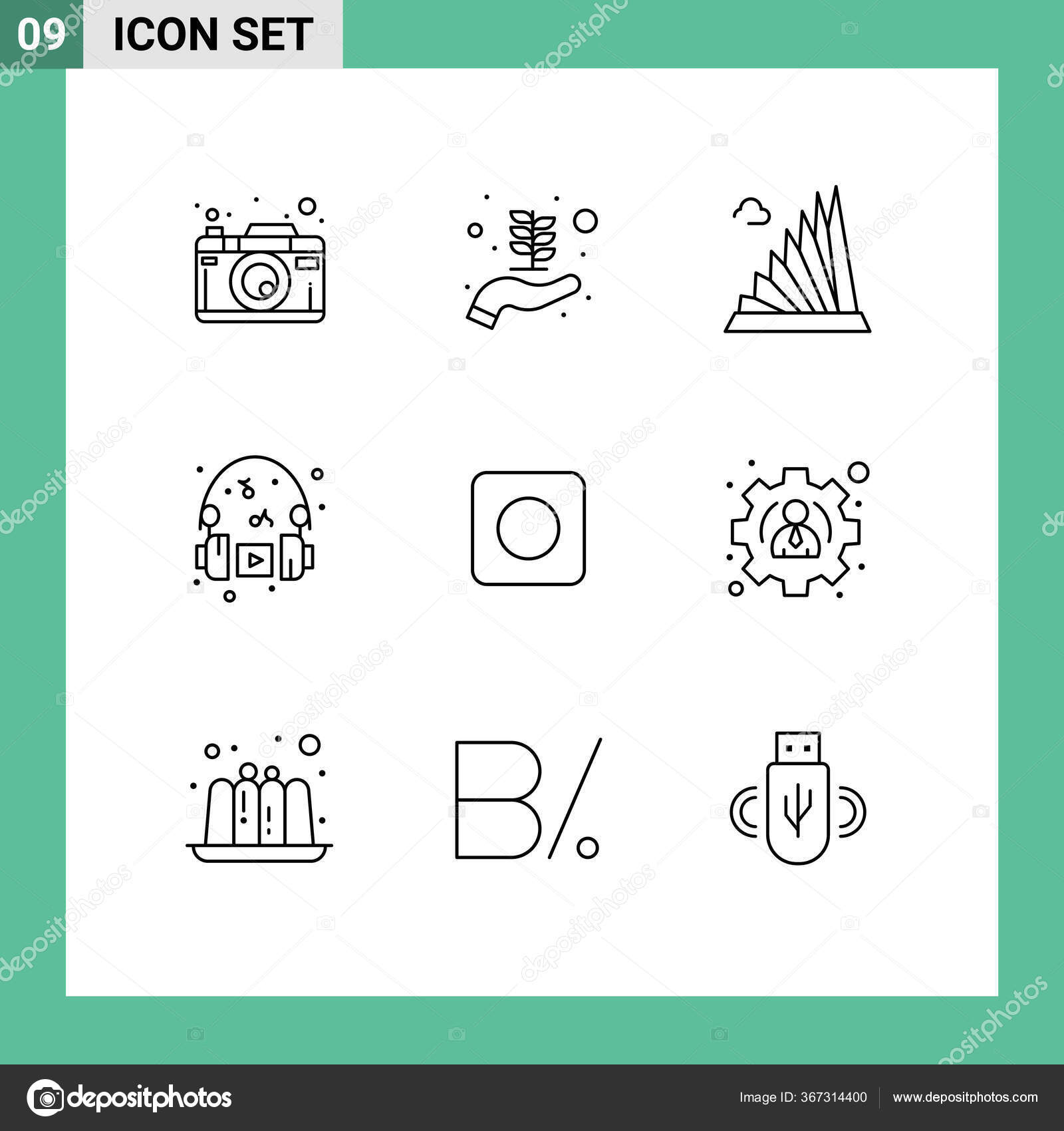 Pictogram Set Simple Outlines Browser Music Construction Headphone ...