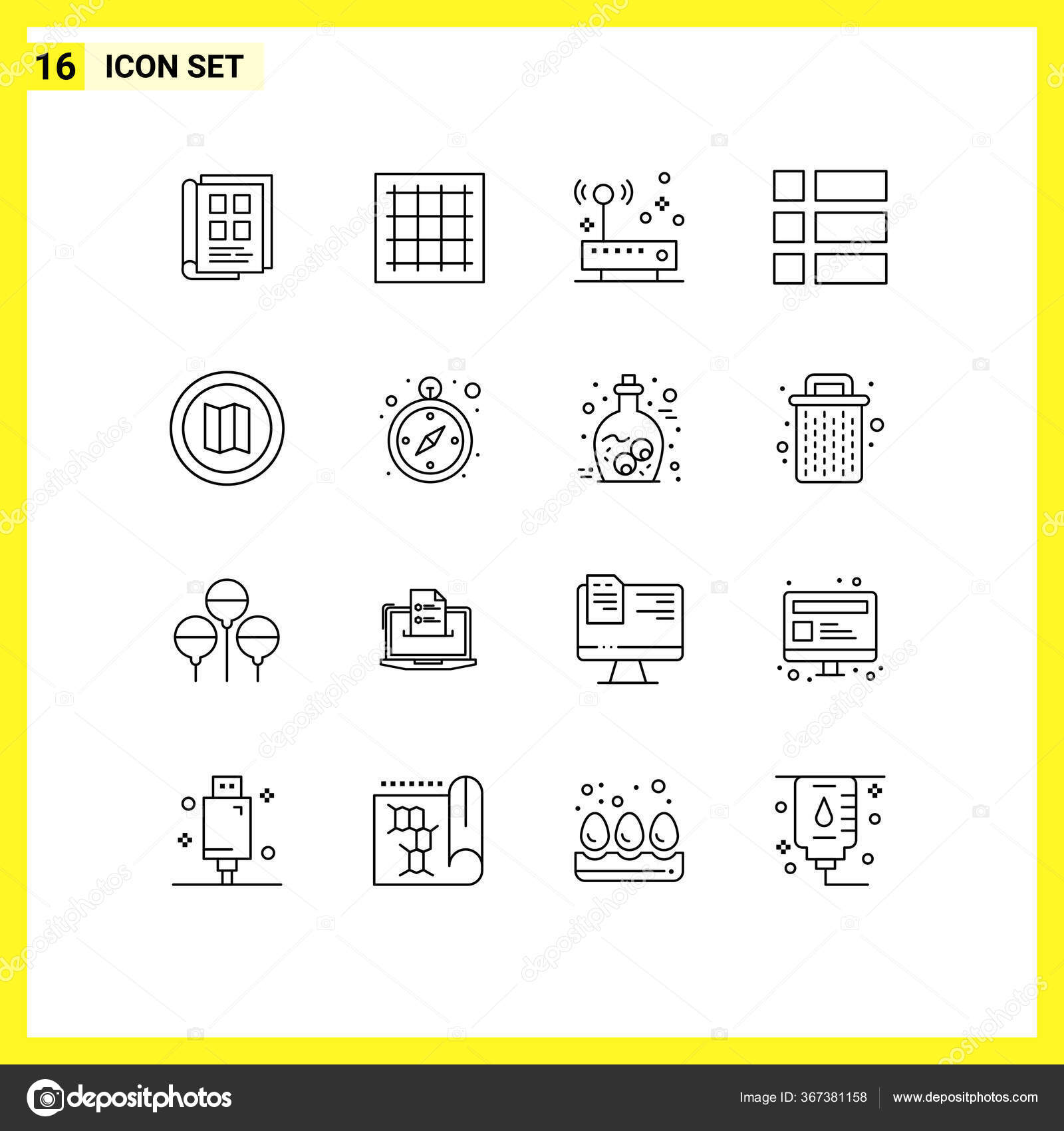 Pictogram Set Simple Outlines Layout Frame Area Collage Internet ...