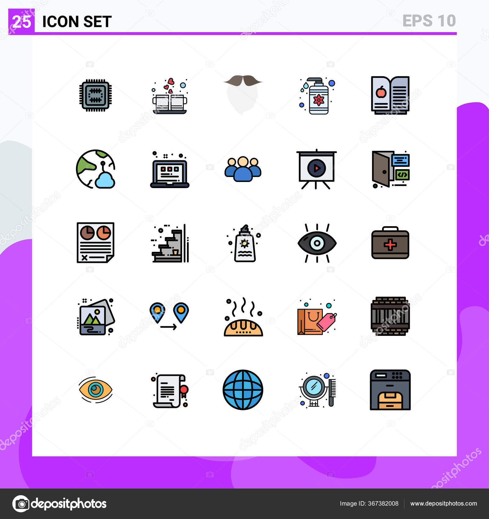 Universal Filled Line Flat Color Signs Symbols Care Lotion Hot Stock ...