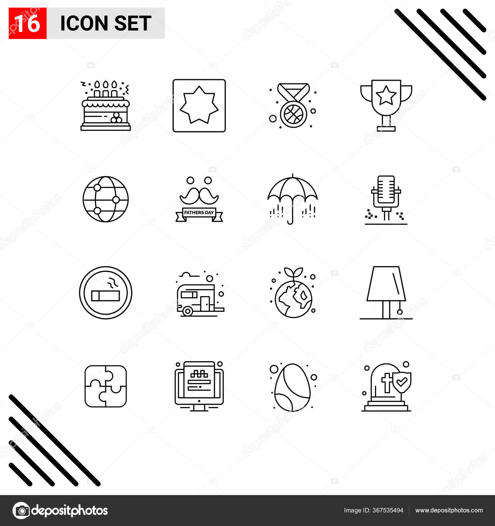 Universal Icon Symbols Group Modern Outlines World Globe Puzzle Trophy ...