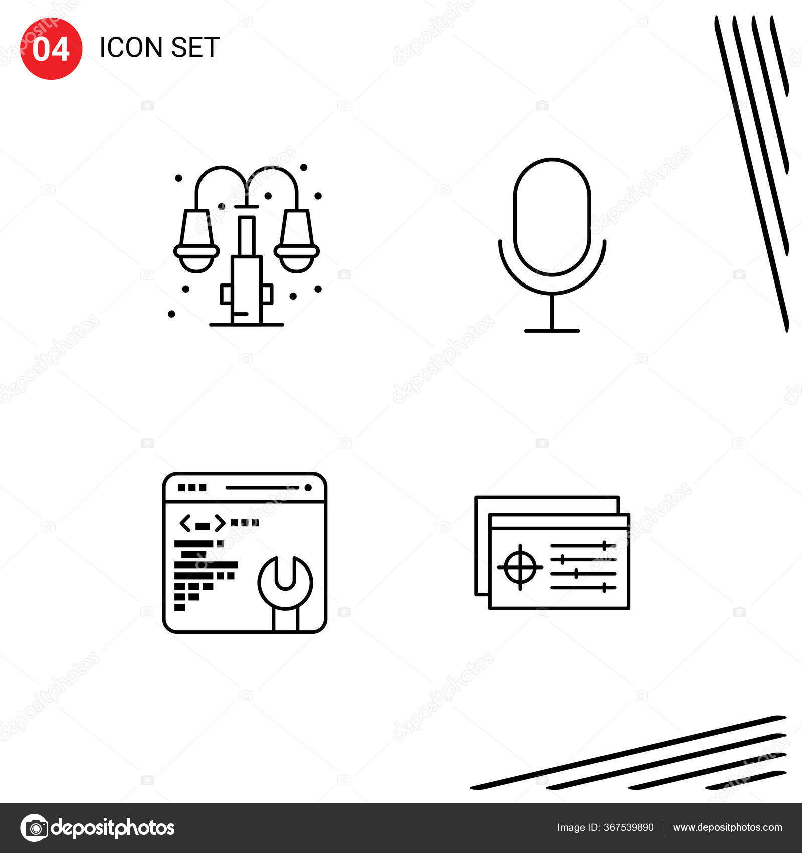 Mobile Interface Line Set Pictograms City Setting Lump Record ...