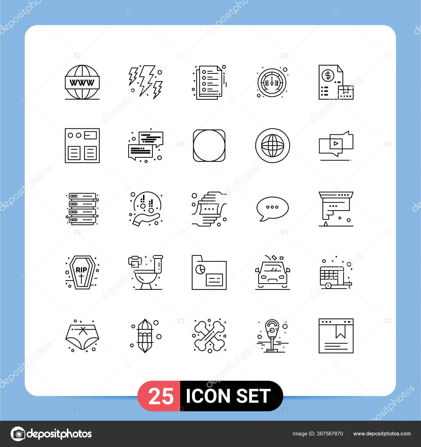 Mobile Interface Line Set Pictograms Invoice Speed Weather Meter Gauge Stock Vector Image By