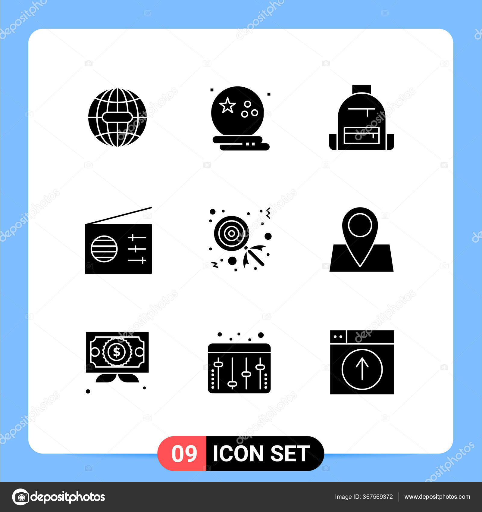 Set Commercial Solid Glyphs Pack Candy Radio Scary Media Hike Stock ...