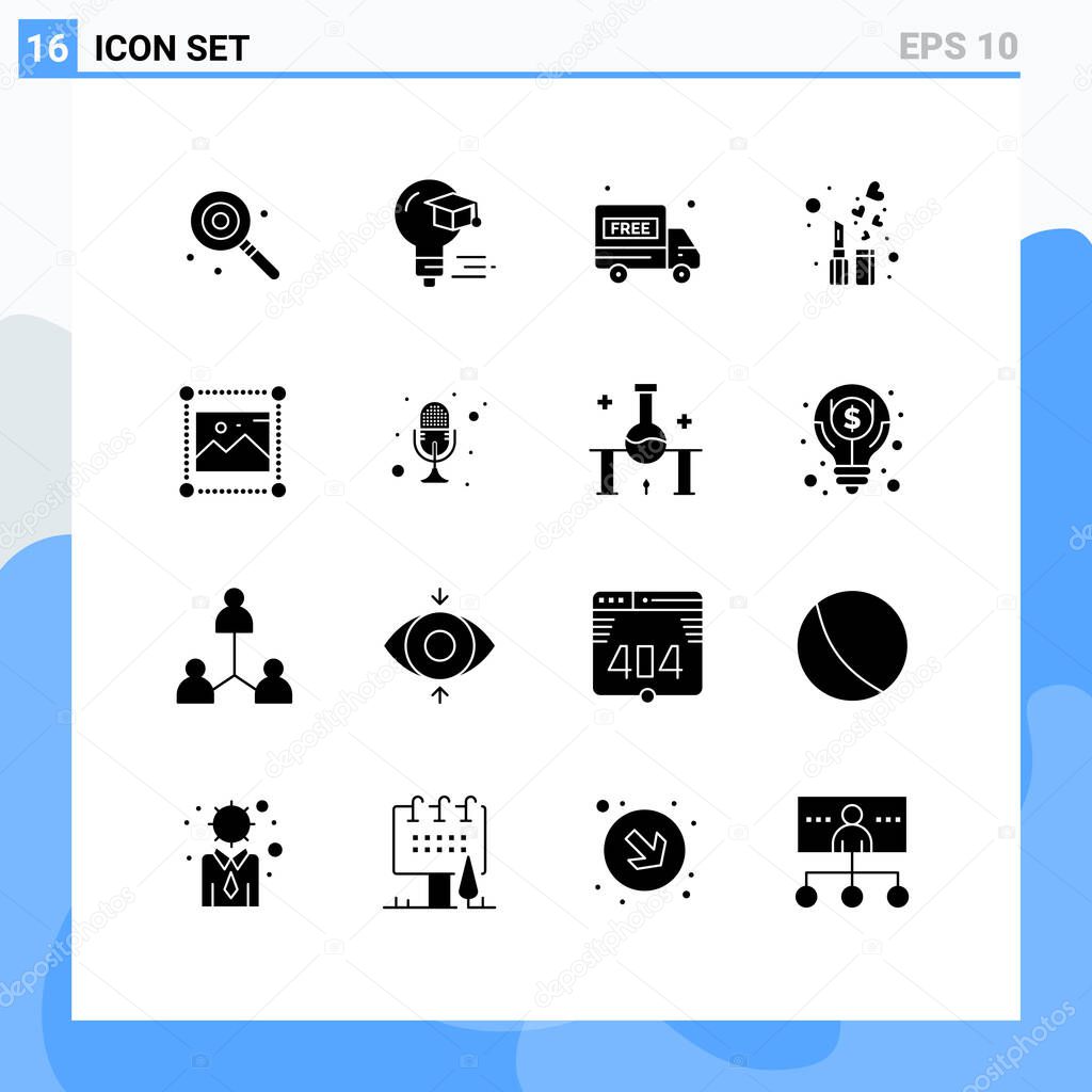 Grupo de 16 glifos sólidos y símbolos para piezas gráficas, de diseño ...