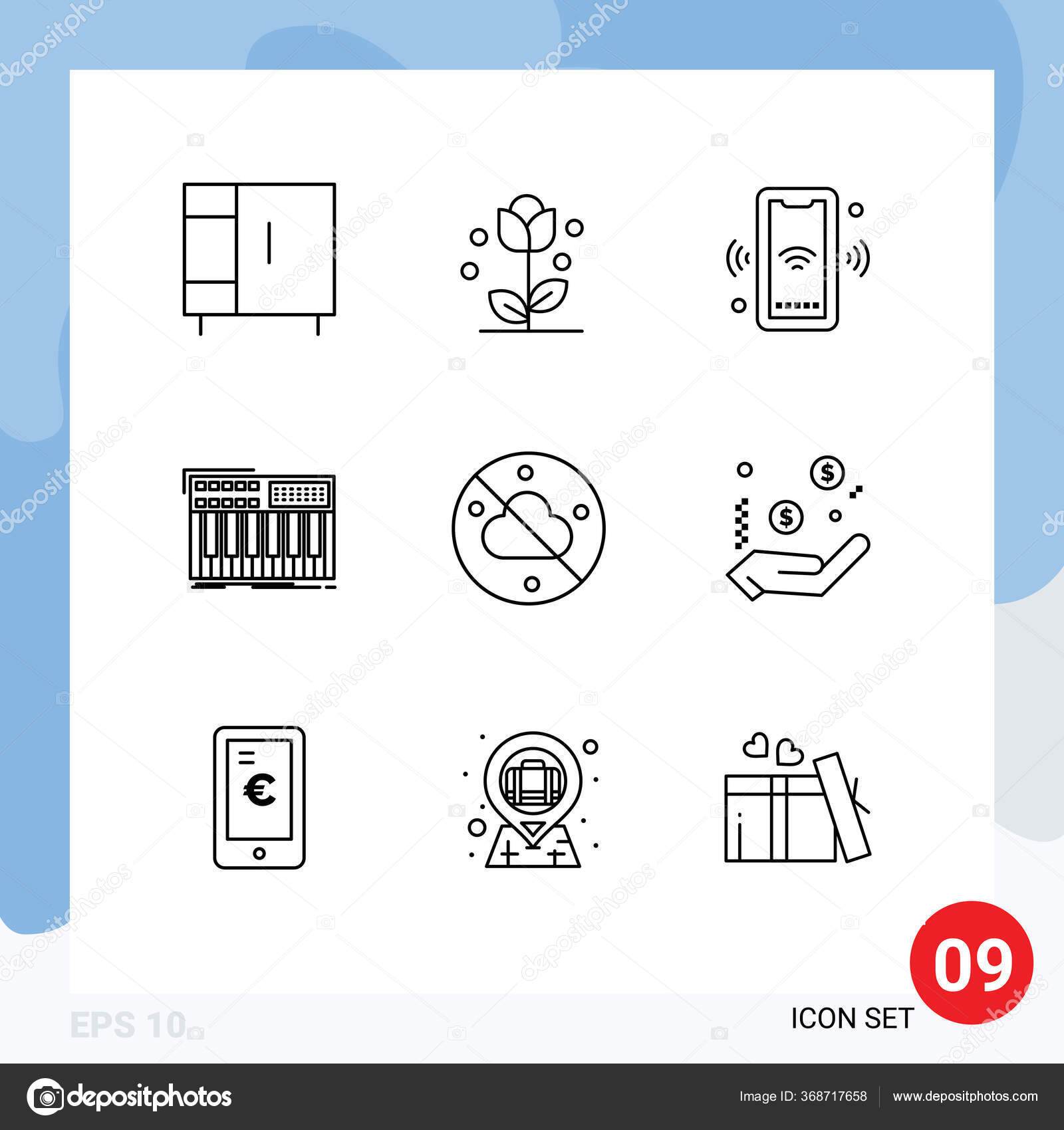 Group Modern Outlines Set Synthesiser Keyboard Spring Synth Connect Editable Stock Vector By