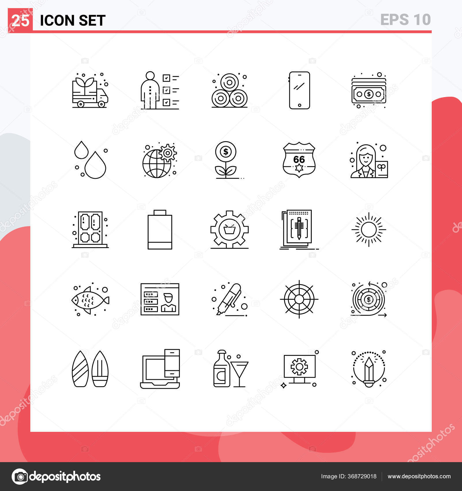 Modern Set Lines Pictograph Dollar Iphone Agriculture Android Smart ...