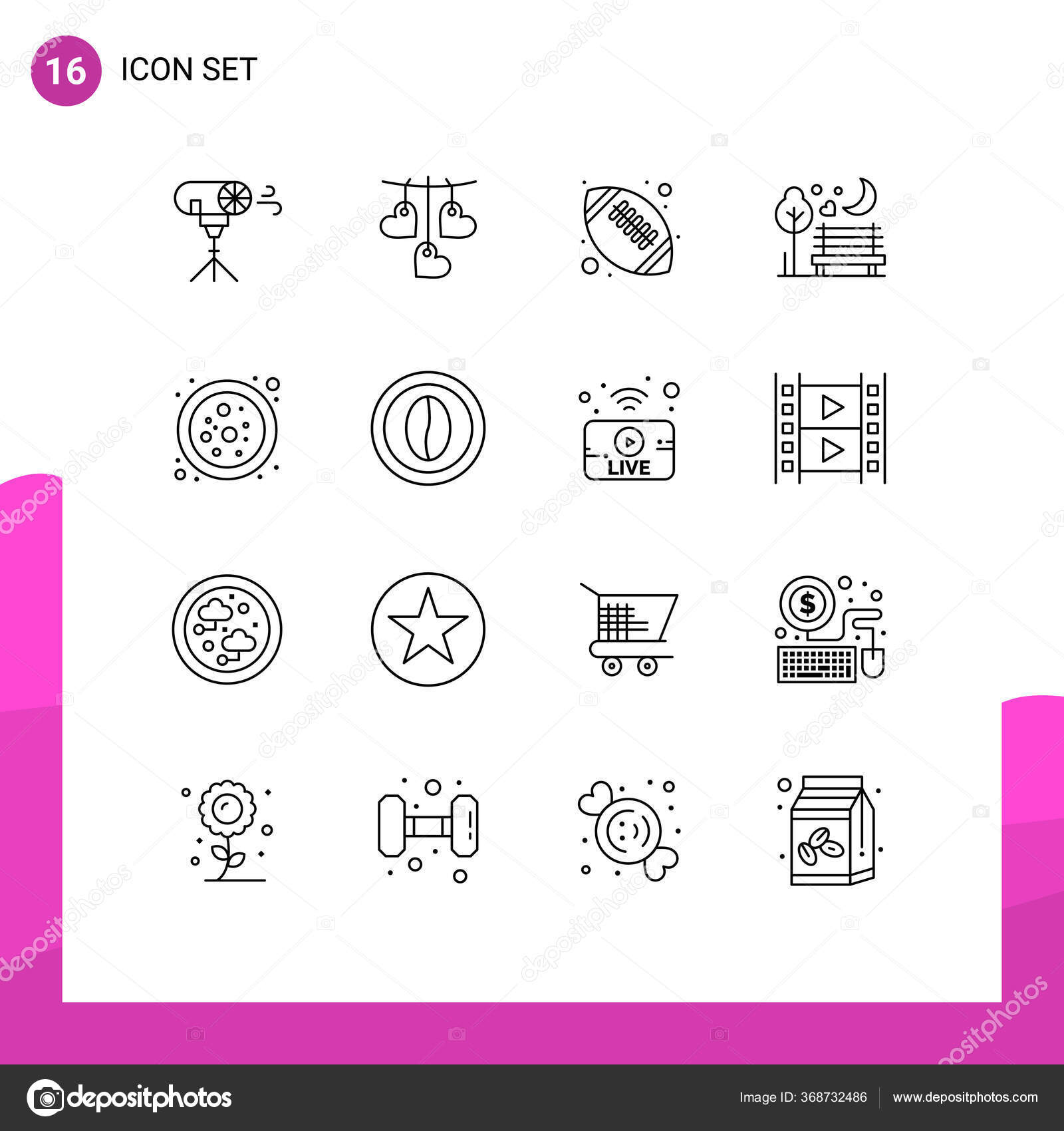 Thematic Vector Outlines Editable Symbols Atom Romantic American Ball Romance — Stock Vector