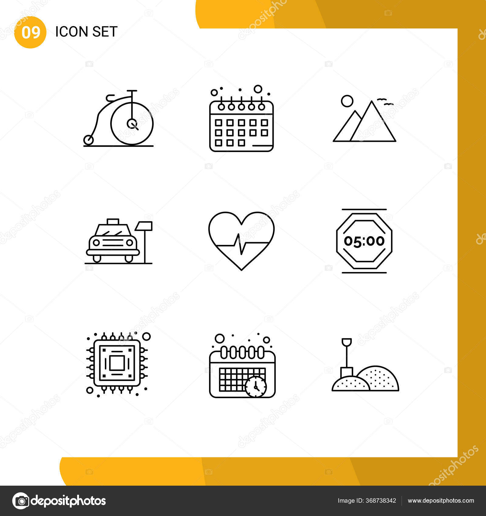 Outline Pack Universal Symbols Heart Service Giza Hotel Car Editable ...