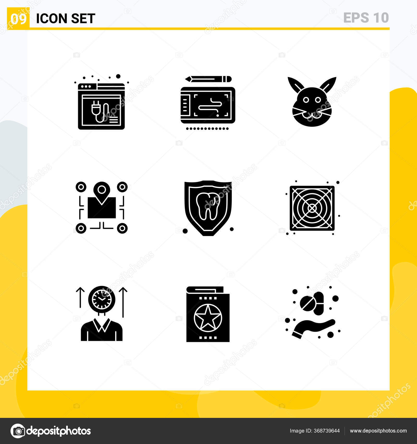 Solid Glyph Pack Universal Symbols Pointer Chip Wacom Map Rabbit Stock Vector by ©Flatart 368739644