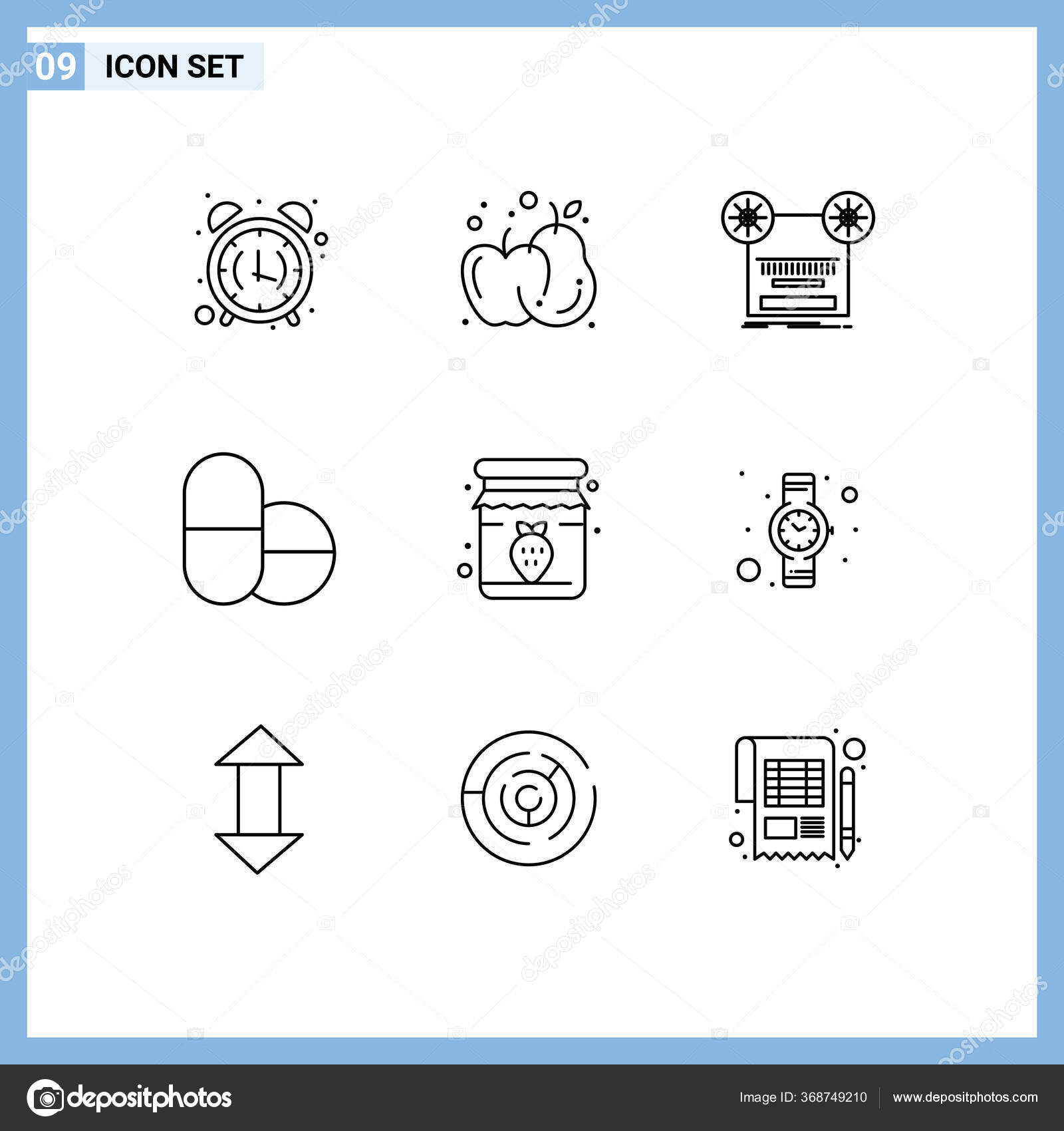Mobile Interface Outline Set Pictograms Strawberry Jam Record Tablets ...