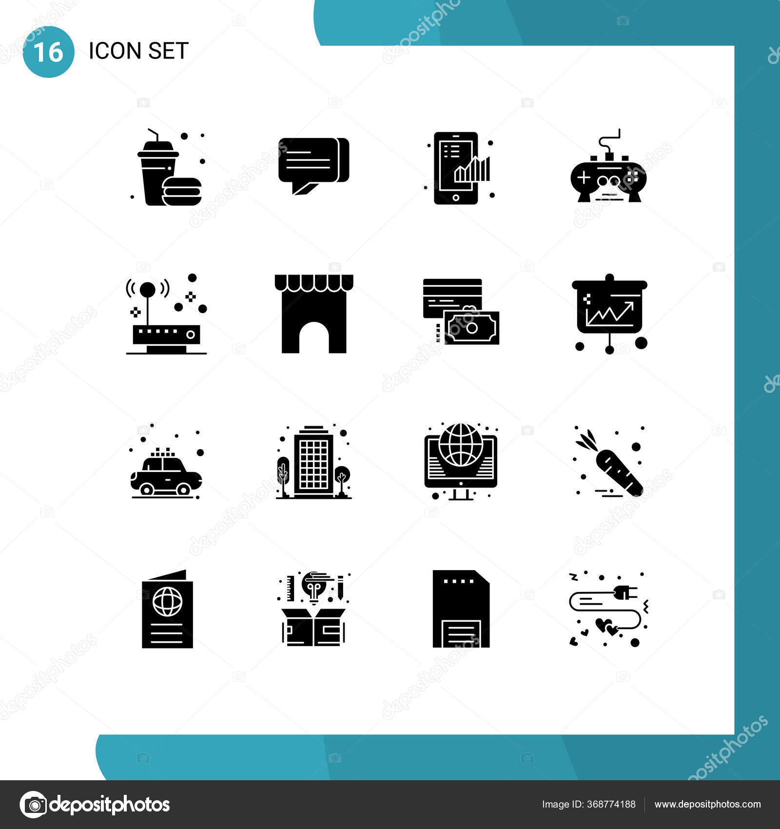 Solid Glyph Pack Universal Symbols Connection Xbox Chart Video Game ...