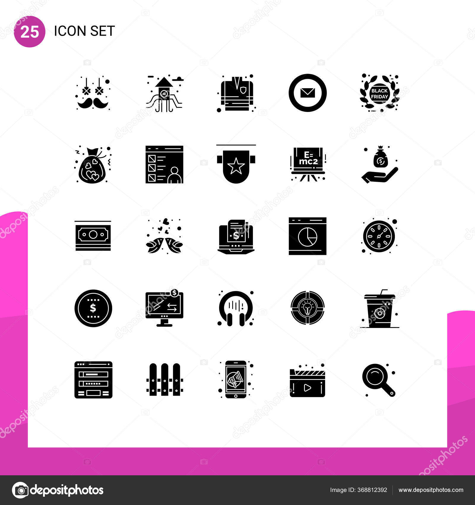 Pack Modern Solid Glyphs Signs Symbols Web Print Media Label Stock ...