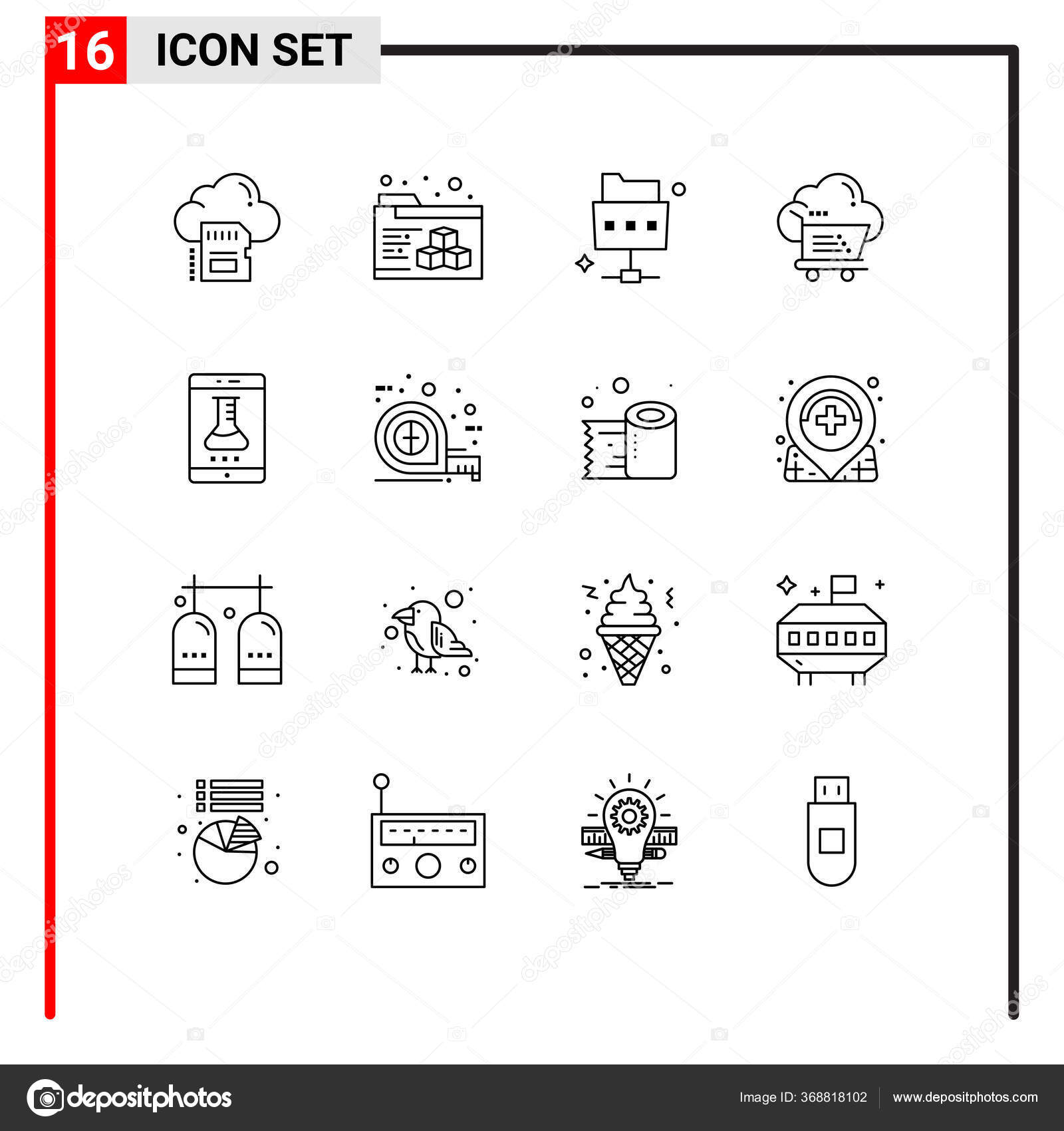 Universal Outline Signs Symbols Online Laboratory Lab App File Trolley Stock Vector by ©Flatart ...