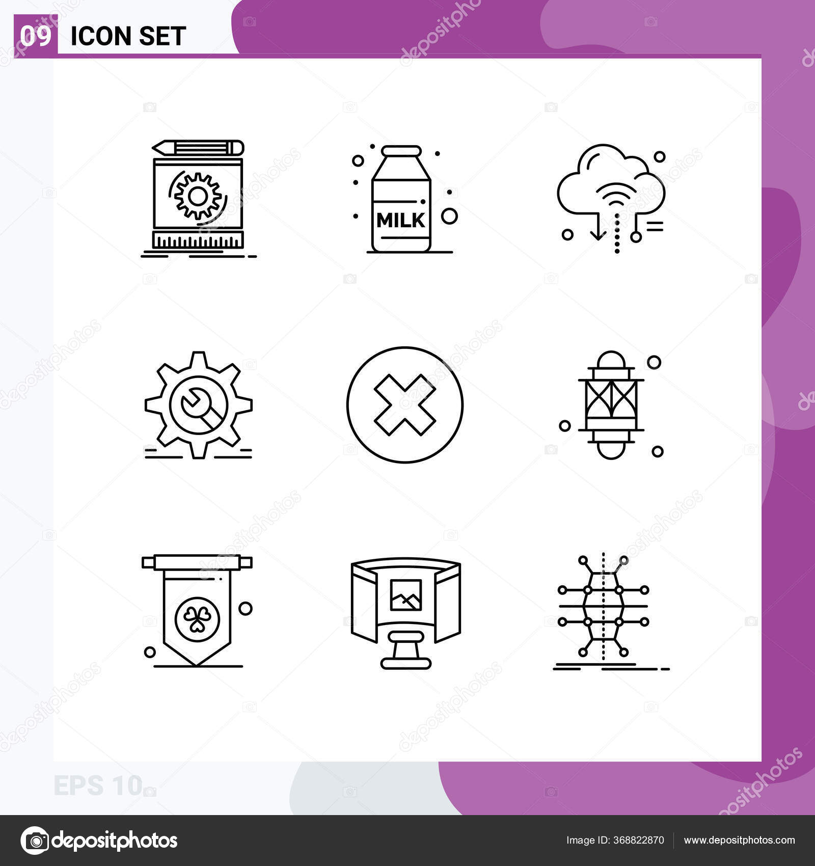 Pictogram Set Simple Outlines Configuration Wheel Internet Cog Cloud ...