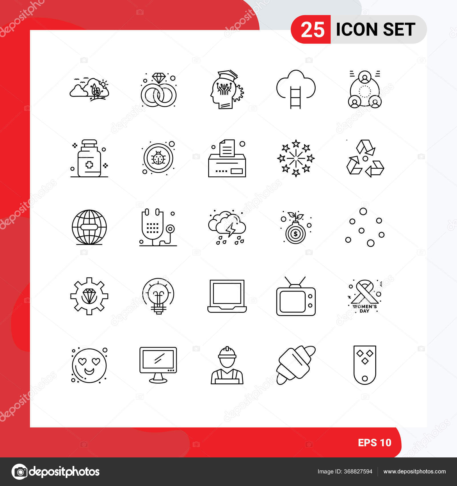 Mobile Interface Line Set Pictograms Prize Game Knowledge Badges ...