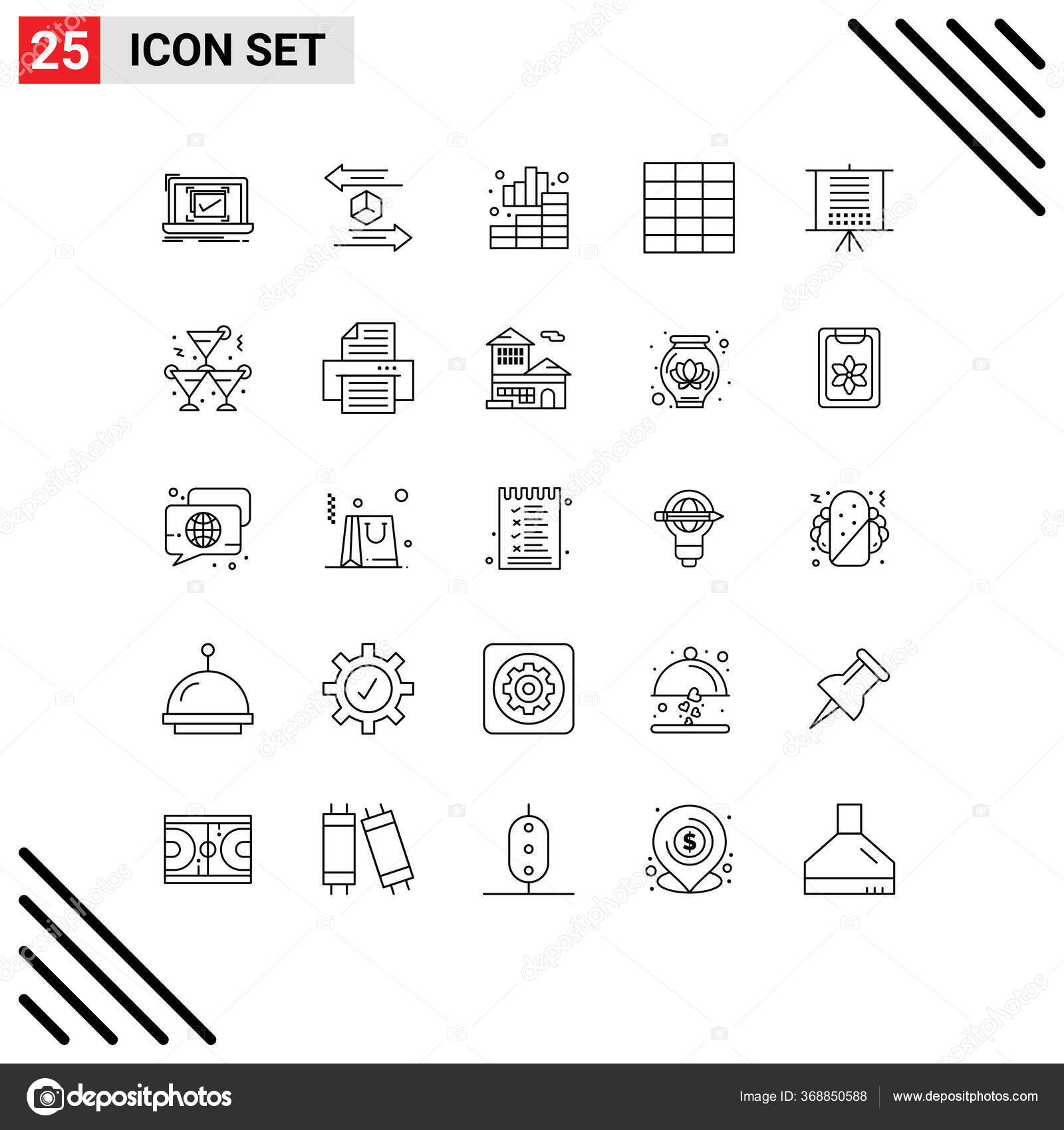 Line Pack Universal Symbols Data Wireframe Return Grid Chart Editable ...