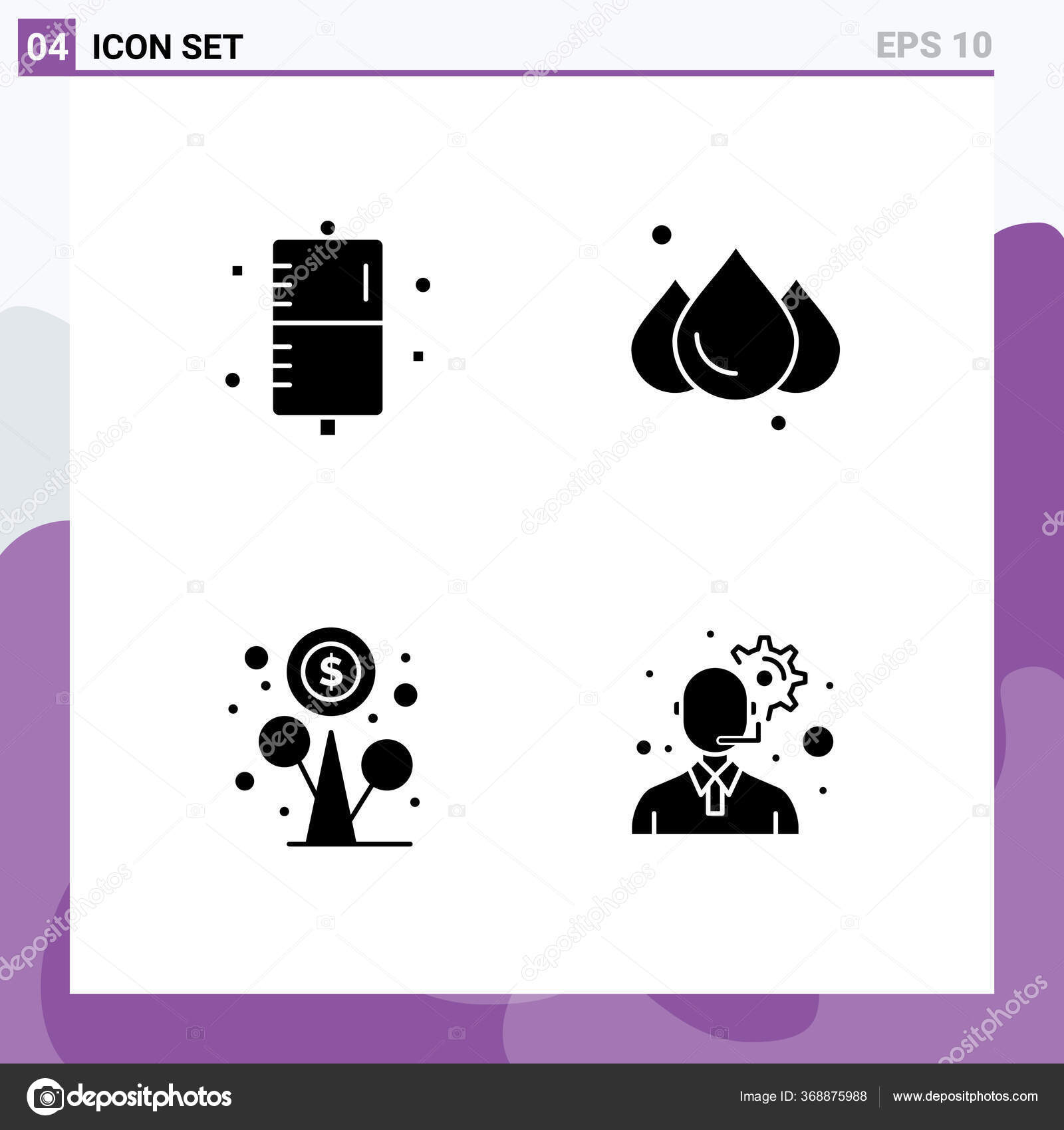 Mobile Interface Solid Glyph Set Pictograms Disease Flower Form Rainy ...