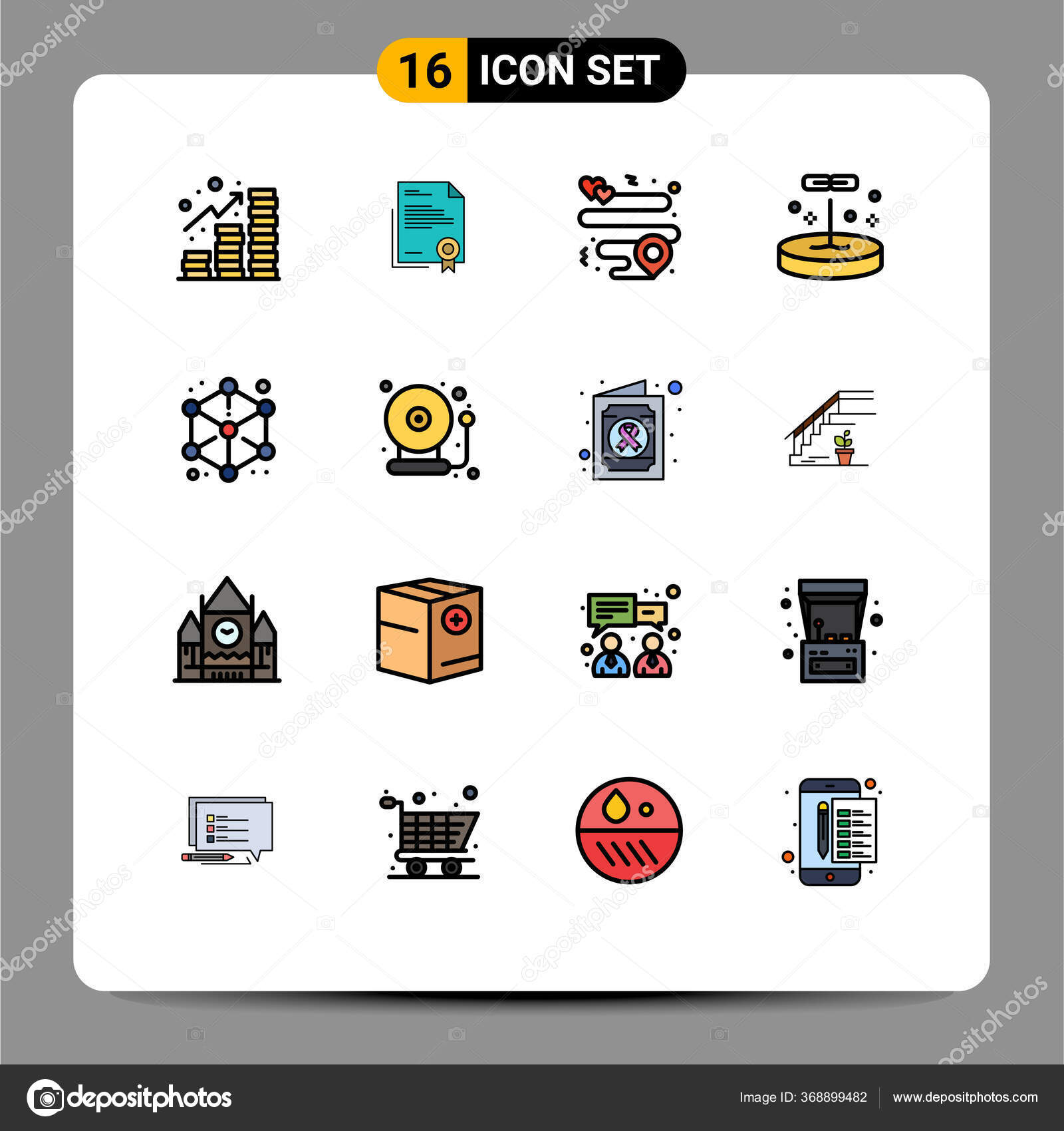 Universal Flat Color Filled Line Signs Symbols Cube Laboratory Letter ...