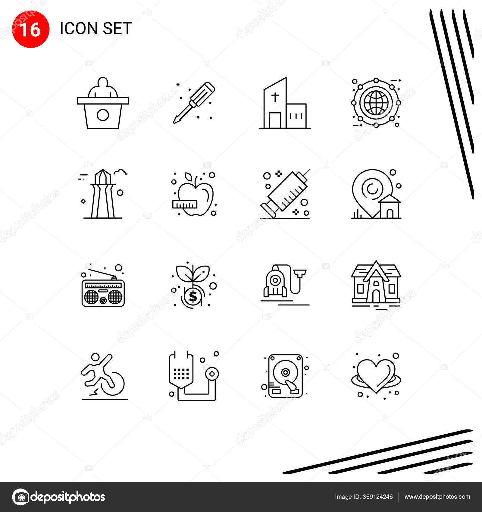 Modern Set Outlines Symbols Canada Expand Christian Box Globe Editable ...