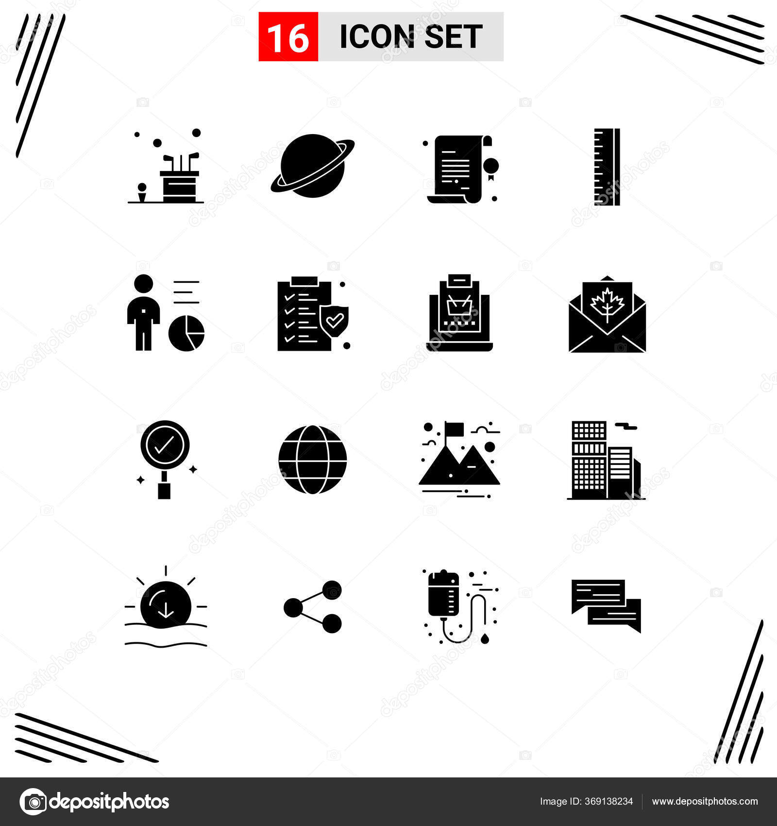 Solid Glyph Pack Universal Symbols Chart Design Flag Scale Diploma ...