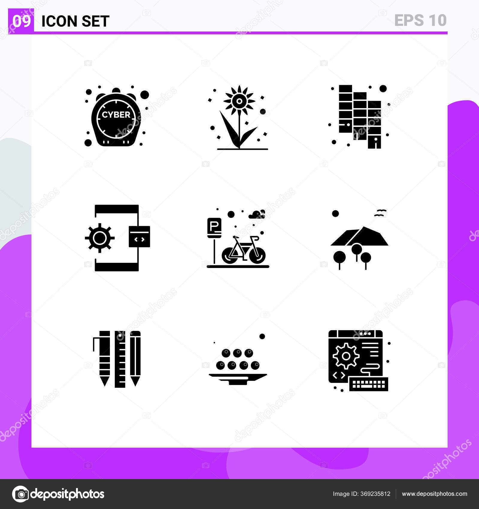Mobile Interface Solid Glyph Set Pictograms Park Process Catalog Development Stock Vector by ...