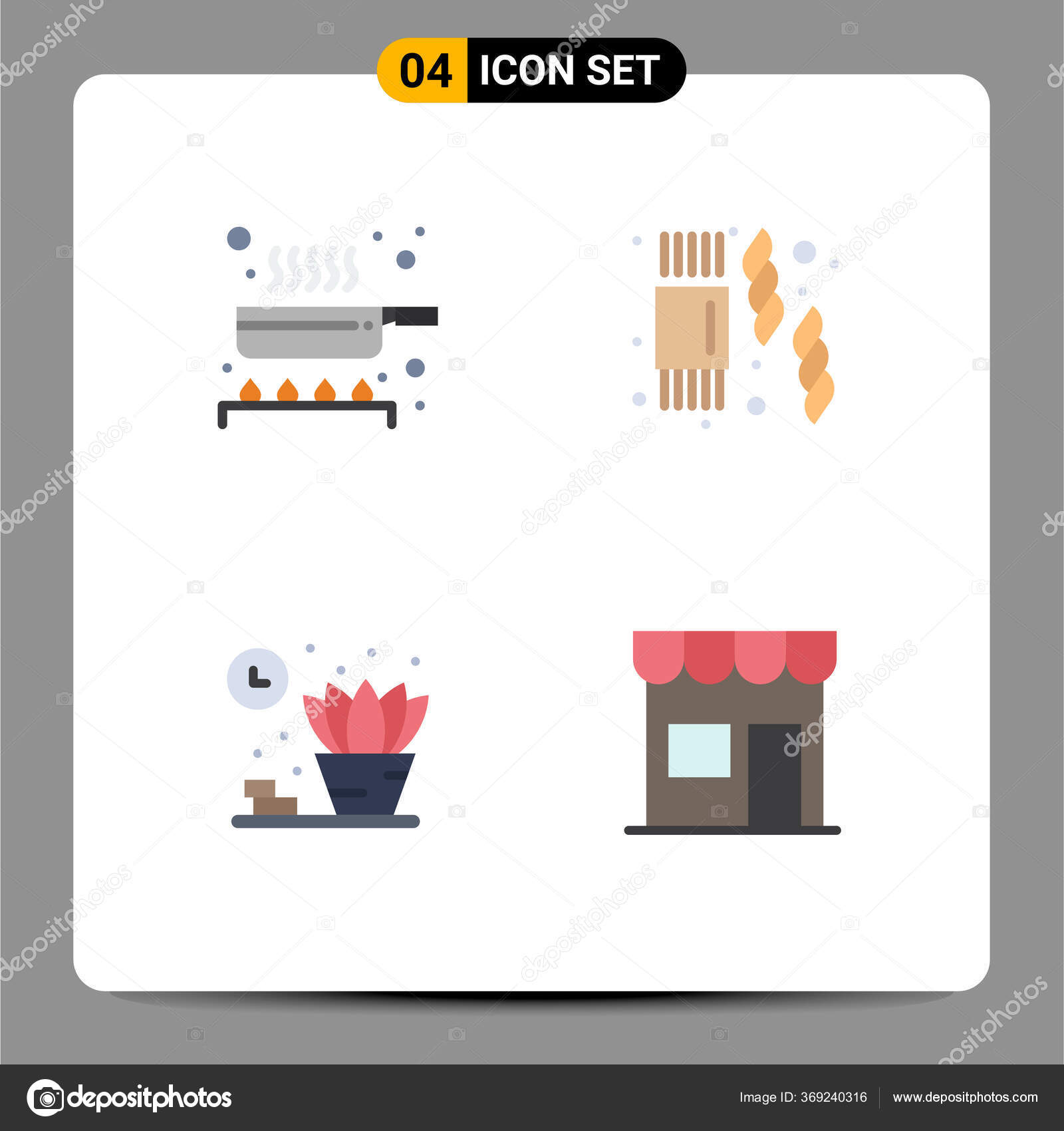 Modern Set Flat Icons Symbols Cook Shelf Kitchen Pasta Kiosk Stock ...