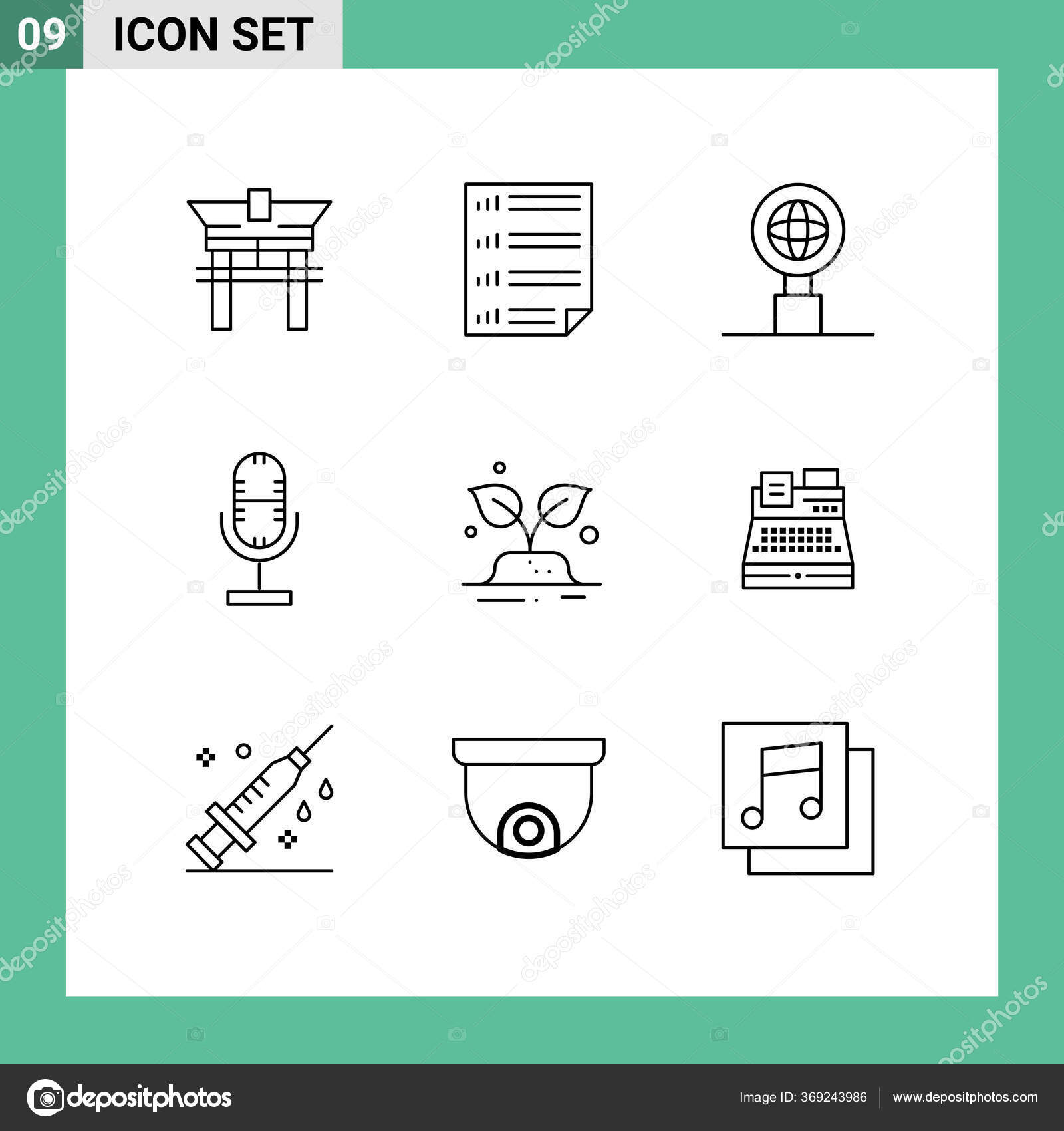 Modern Set Outlines Symbols Trees Microphone Page Mic Audio Editable ...