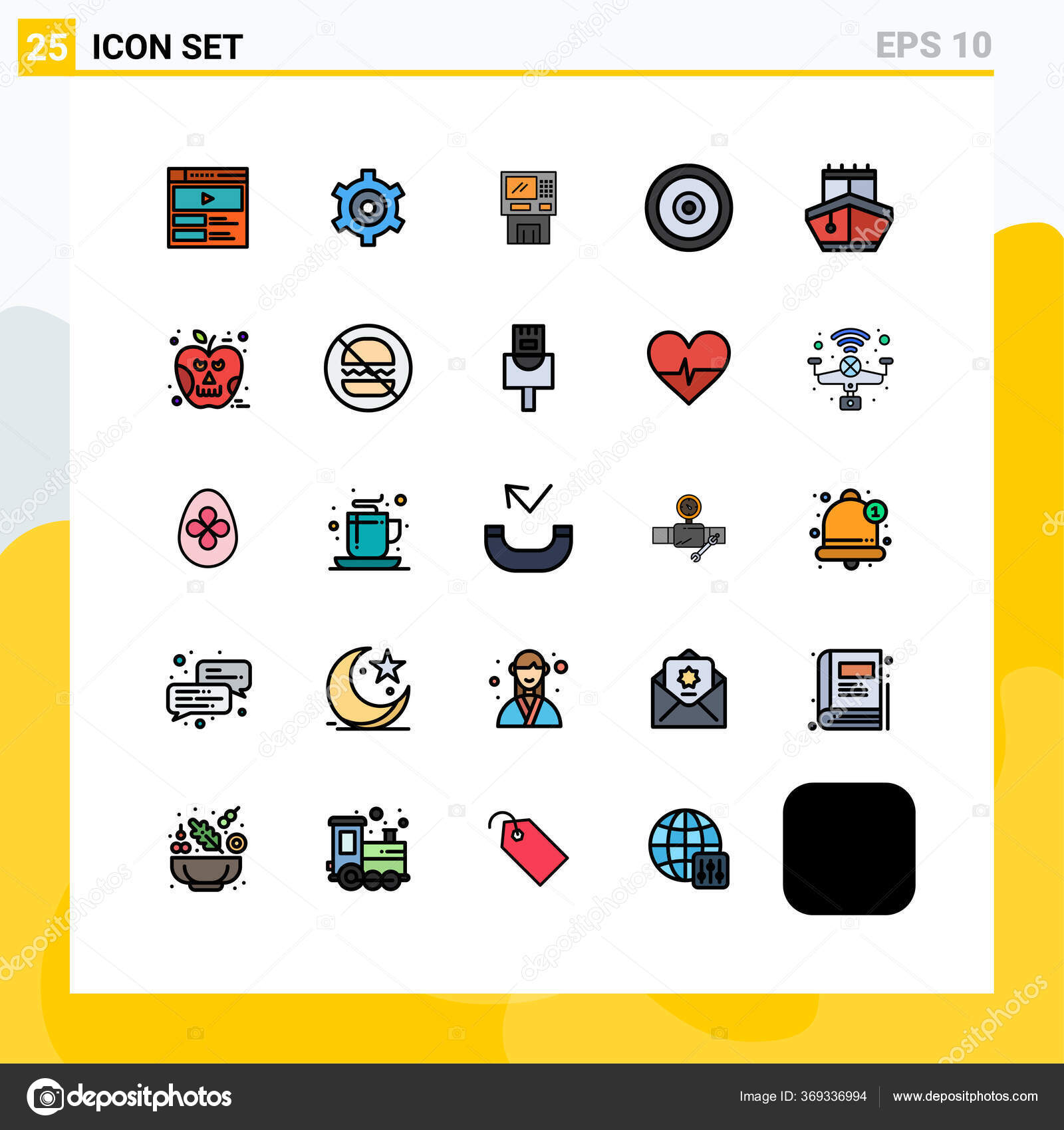 Pictogram Set Simple Filled Line Flat Colors Target Mobile Bankomat ...