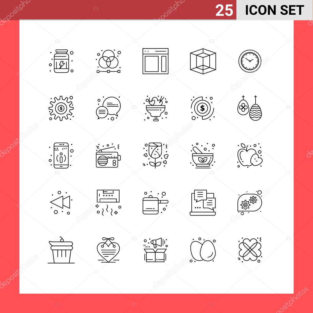 Conjunto de im genes de 25 l neas sencillas de tiempo, gr fico, cuadr cula, dise o, elementos de ...