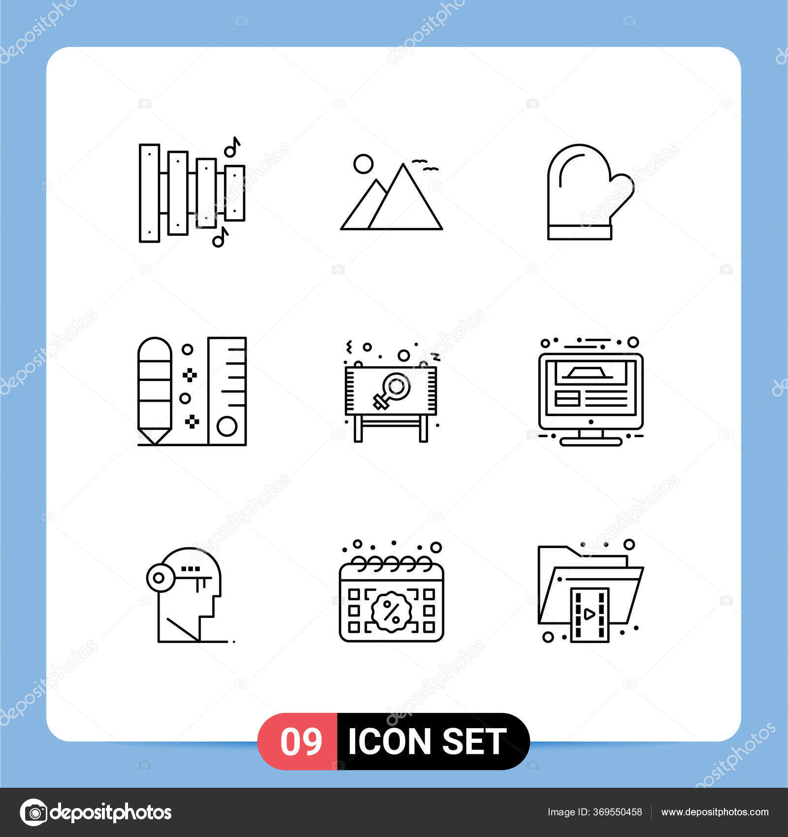 Universal Outline Signs Symbols Scale Pencil Glouve Draw Oven Editable ...