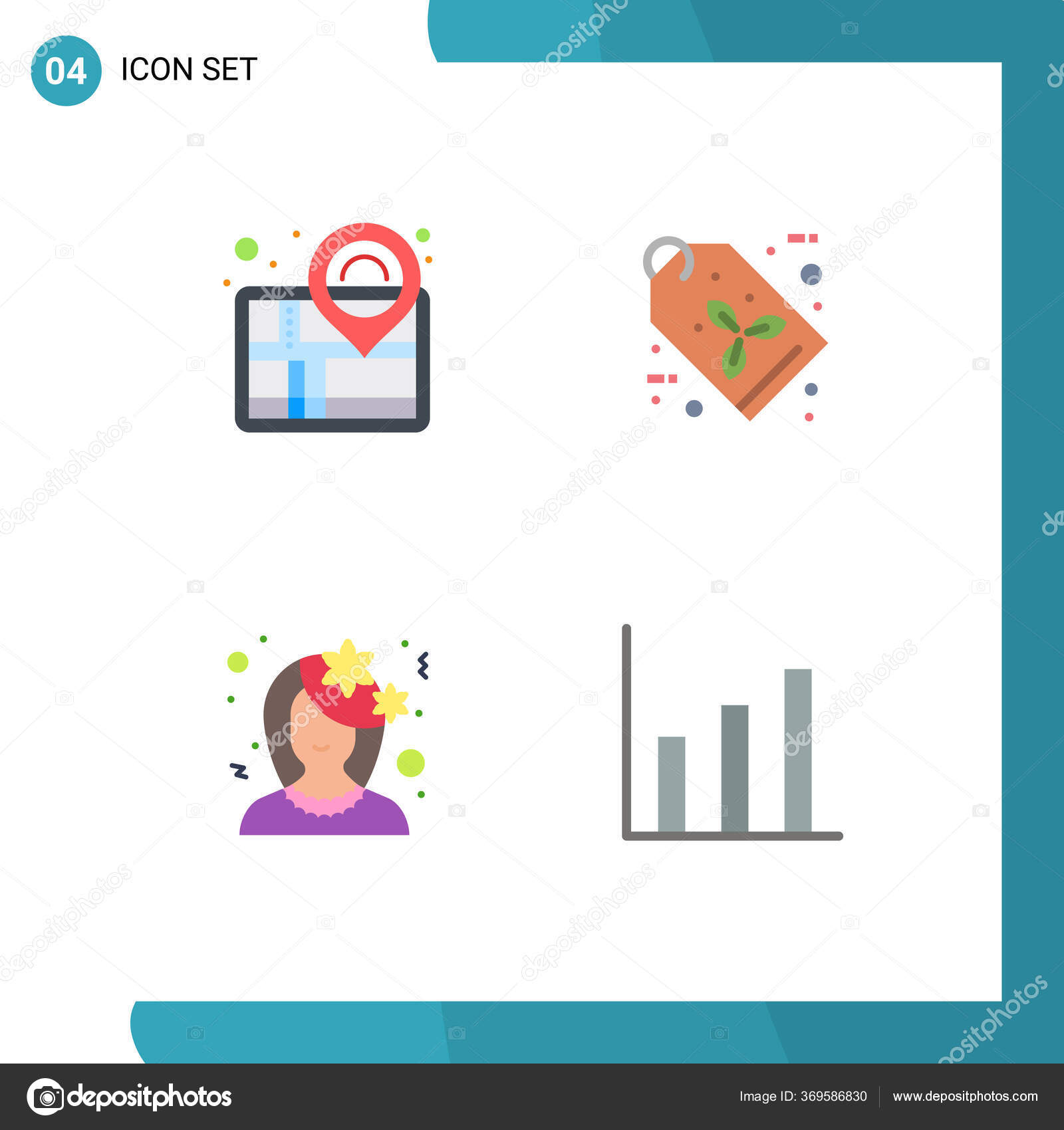 Set Commercial Flat Icons Pack Map Cute Success Label Profile Vector de ...