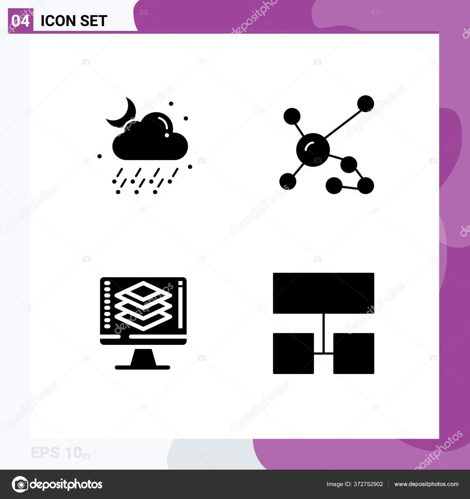 Mobile Interface Solid Glyph Set Pictograms Cloud Programming Moon ...