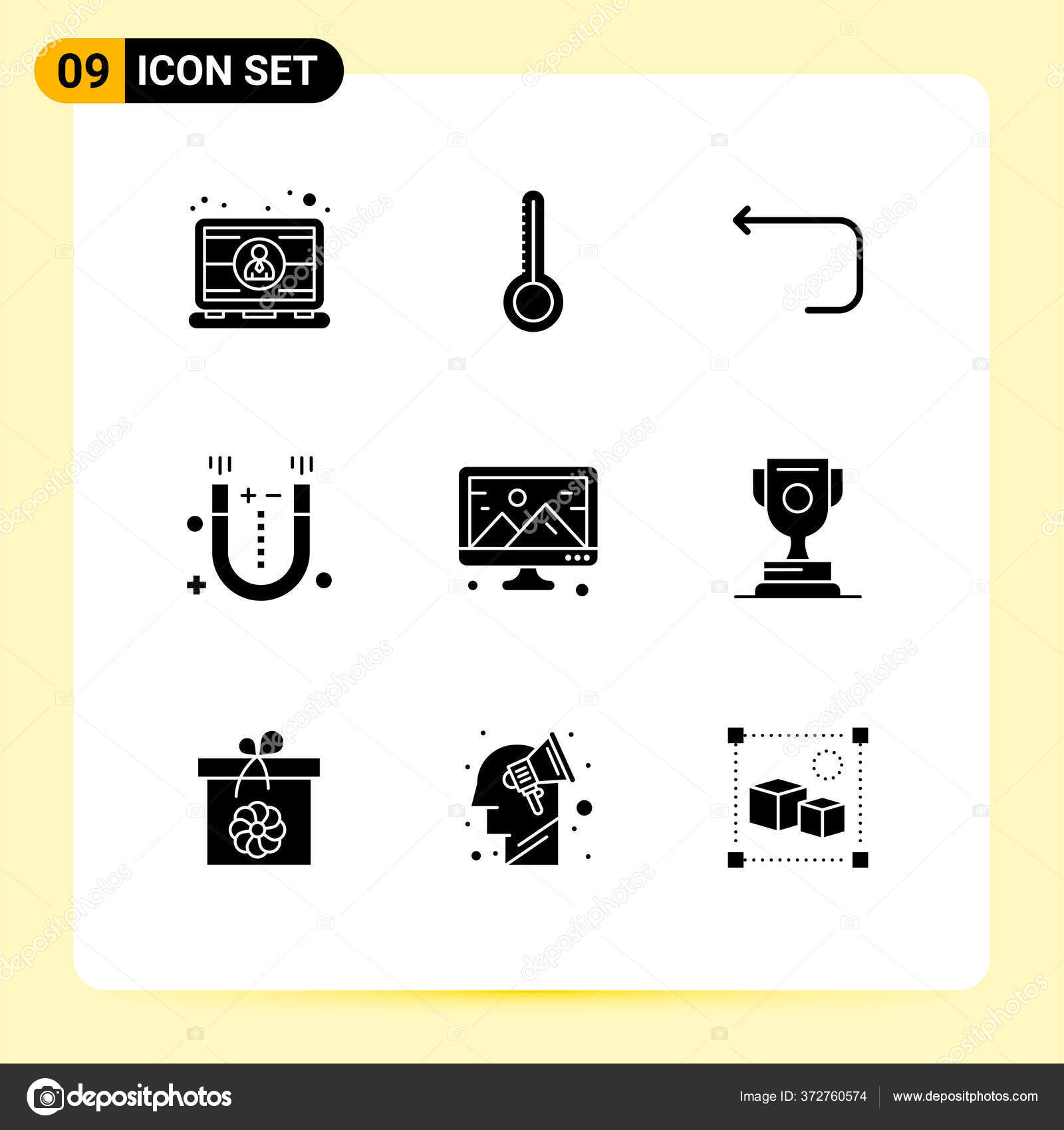 Set Vector Solid Glyphs Grid Image Science Arrow Physics Attraction Stock Vector By ©flatart