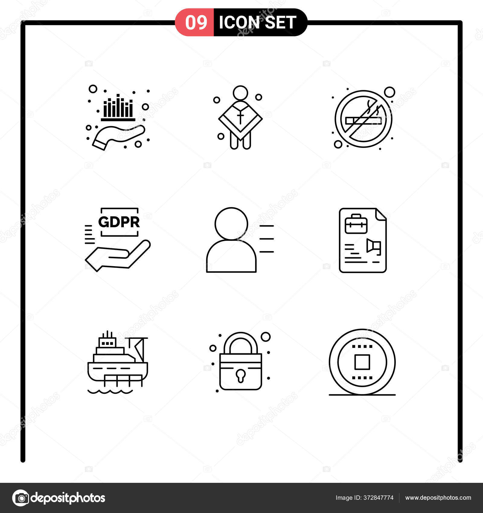 Pack Modern Outlines Signs Symbols Web Print Media Protection Gdpr ...