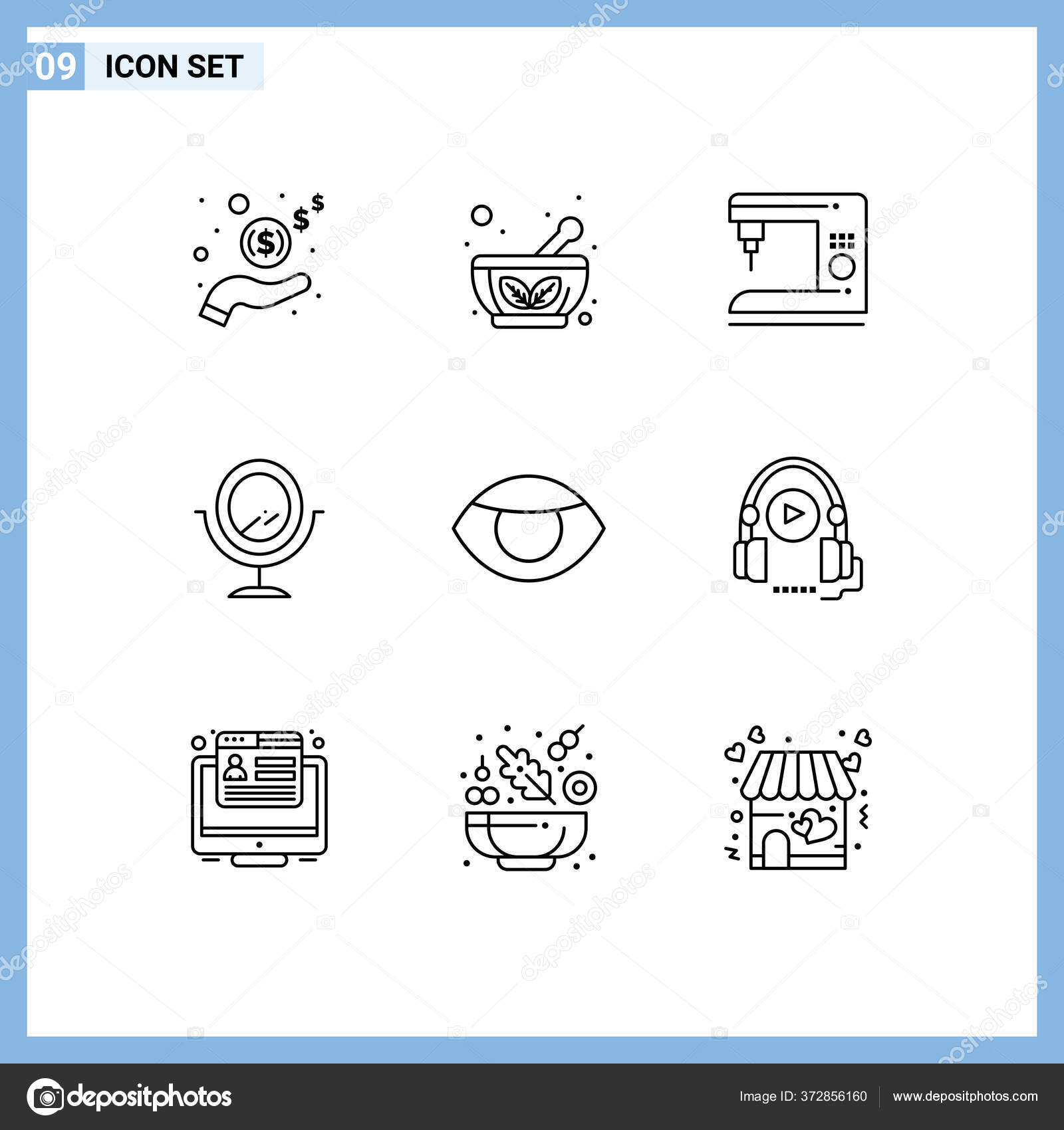 Outline Pack Universal Symbols Vision Face Coffee Eye Mirror Editable ...