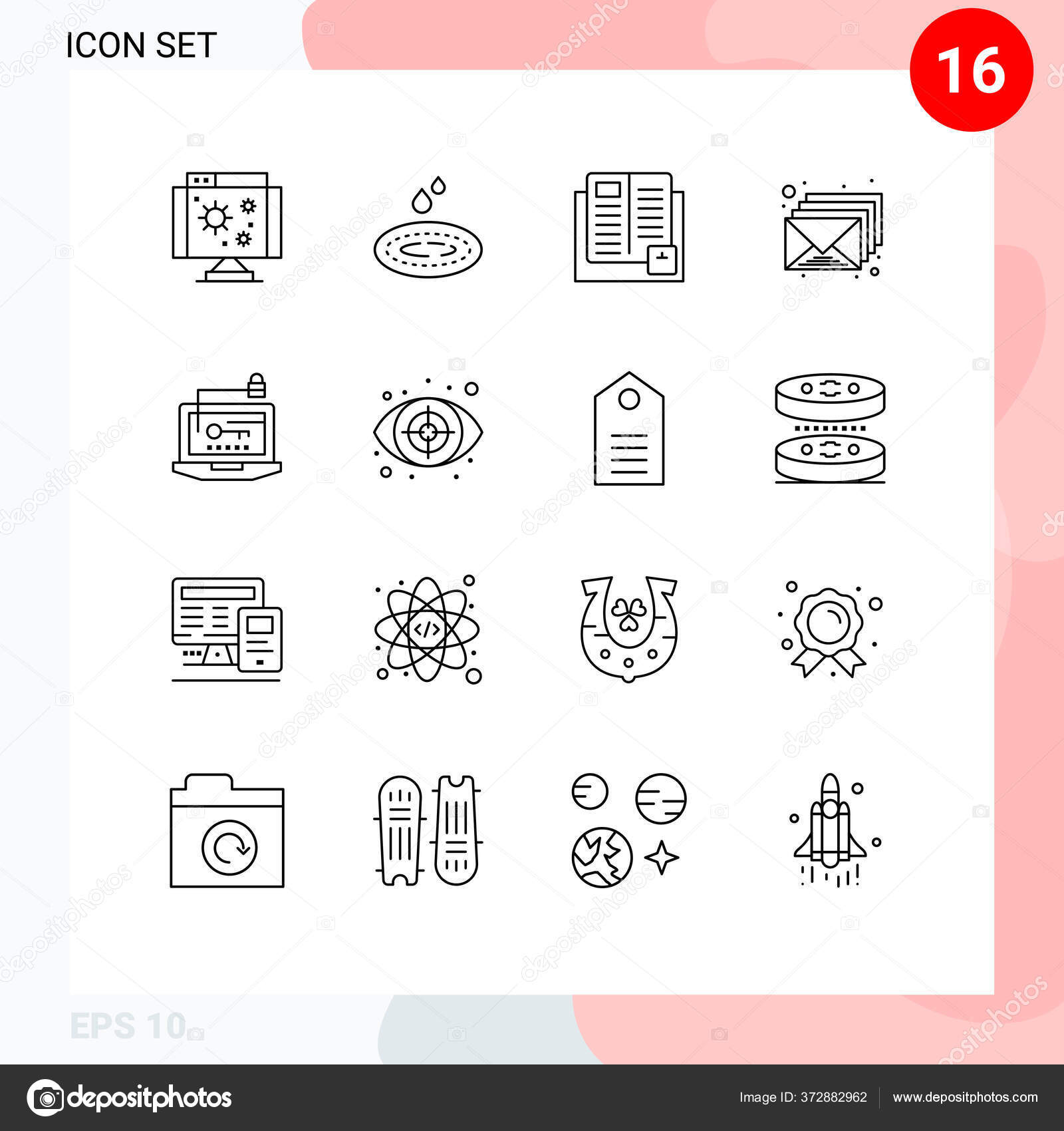 Pack Creative Outlines Access Mail Book Inbox School Editable Vector Stock Vector By ©flatart